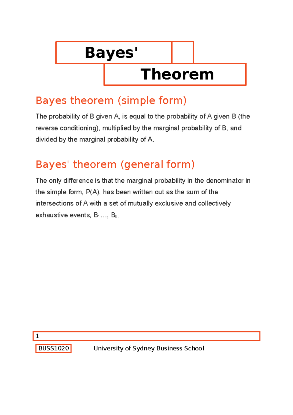 Bayes theorem - Bayes' theorem (general form) The only difference is ...