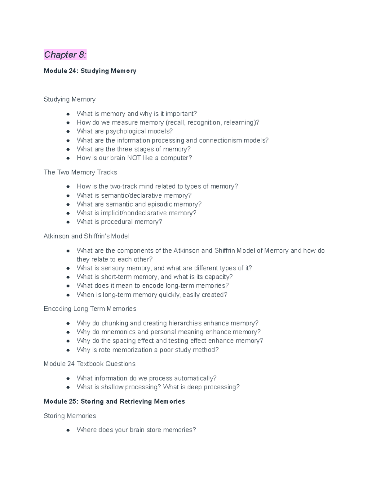 Chapter 8: Studying Memory - Key Concepts and Models - Studocu