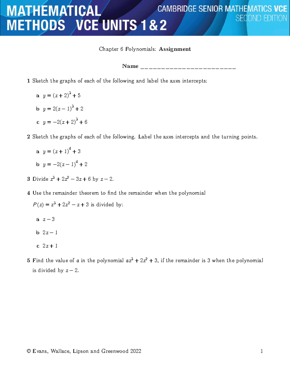 Chapter 6 - Polynomials: Practice Questions and Graph Sketching - Studocu