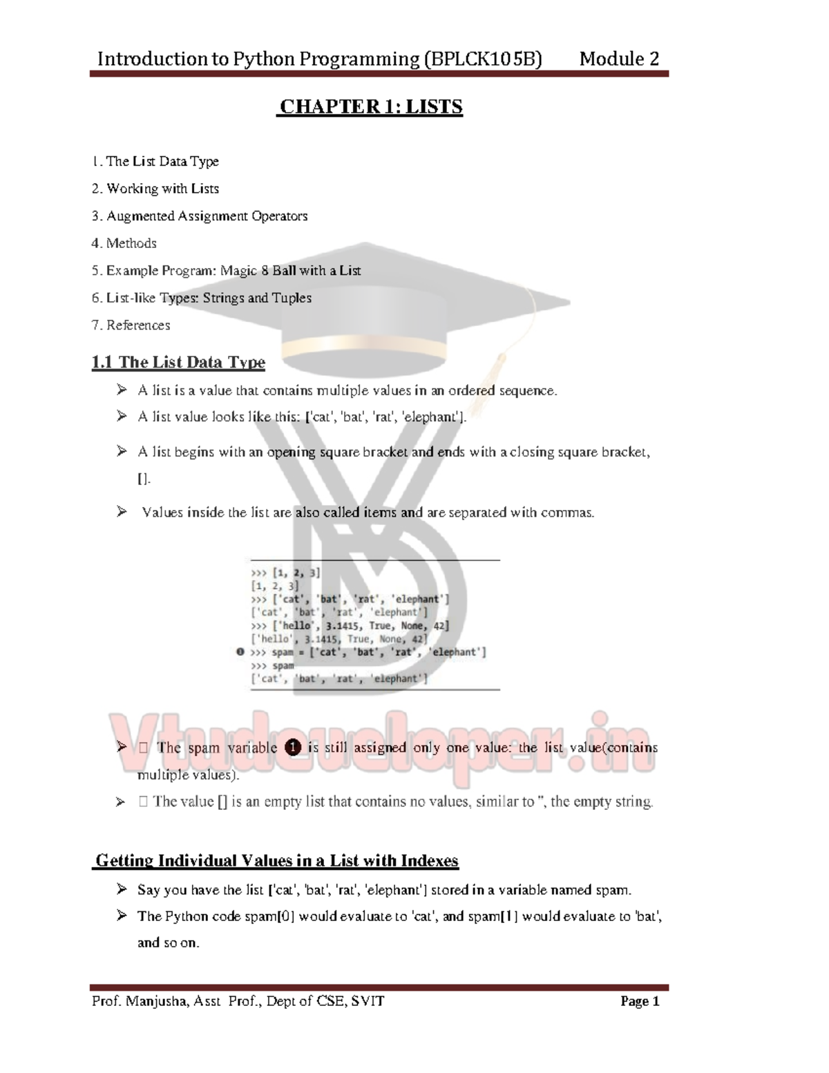 Python Programming (BPLCK105B) Module 2: Understanding Lists and Methods - Studocu