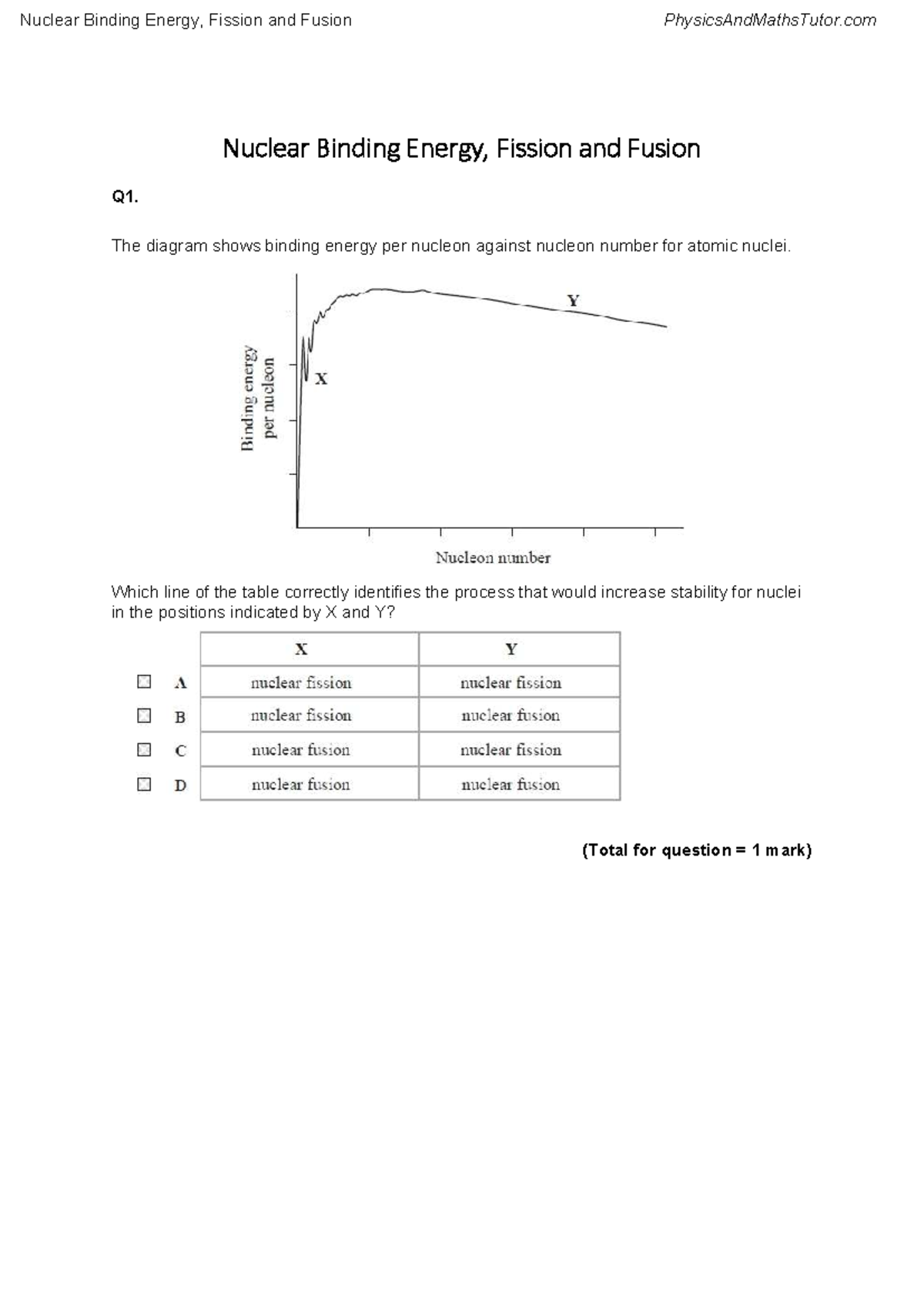 Nuclear Binding Energy, Fission & Fusion: Key Concepts and Questions ...