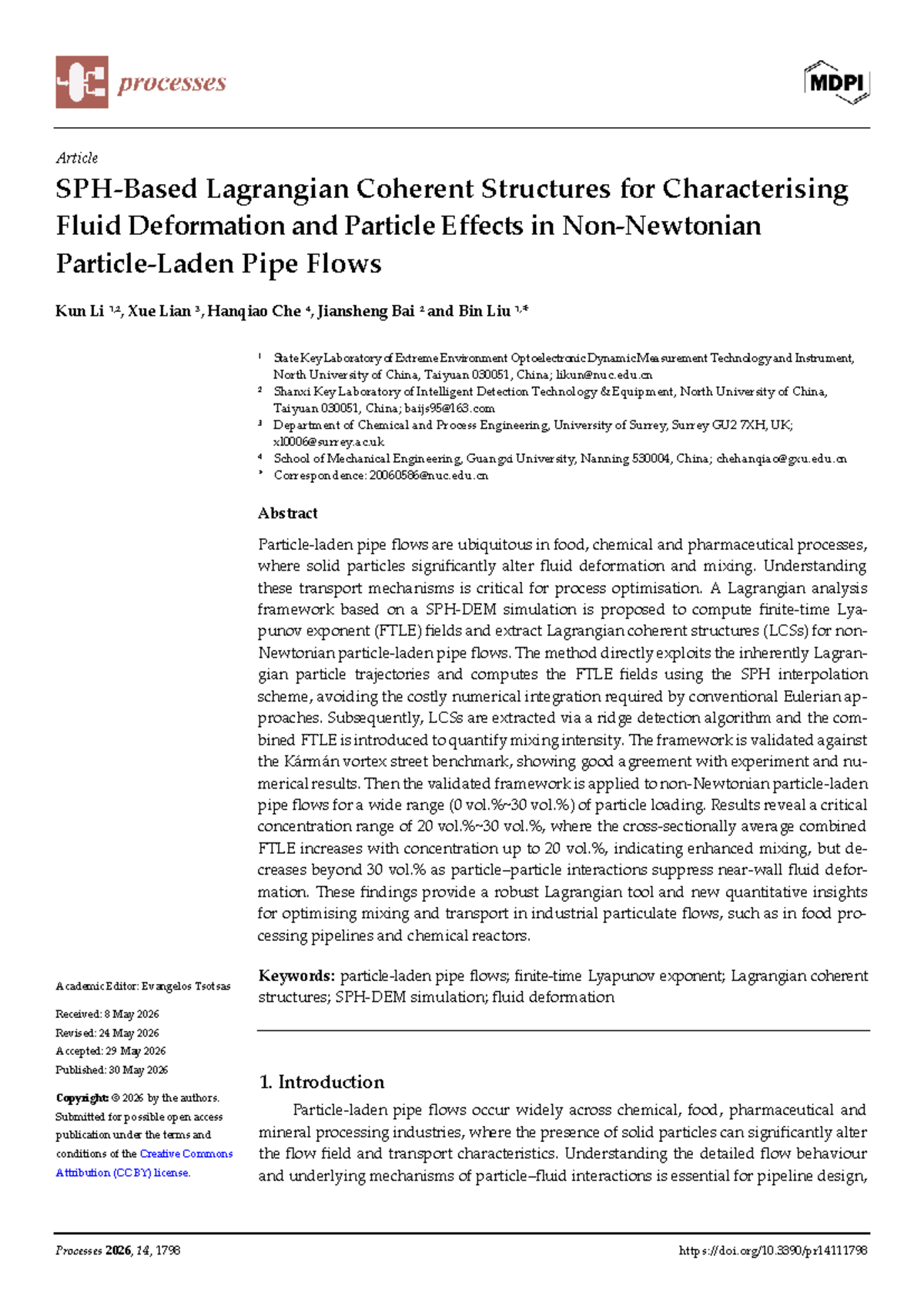 LCS Analysis of Fluid Deformation in Pipe Flows (Processes 2026) - Studocu