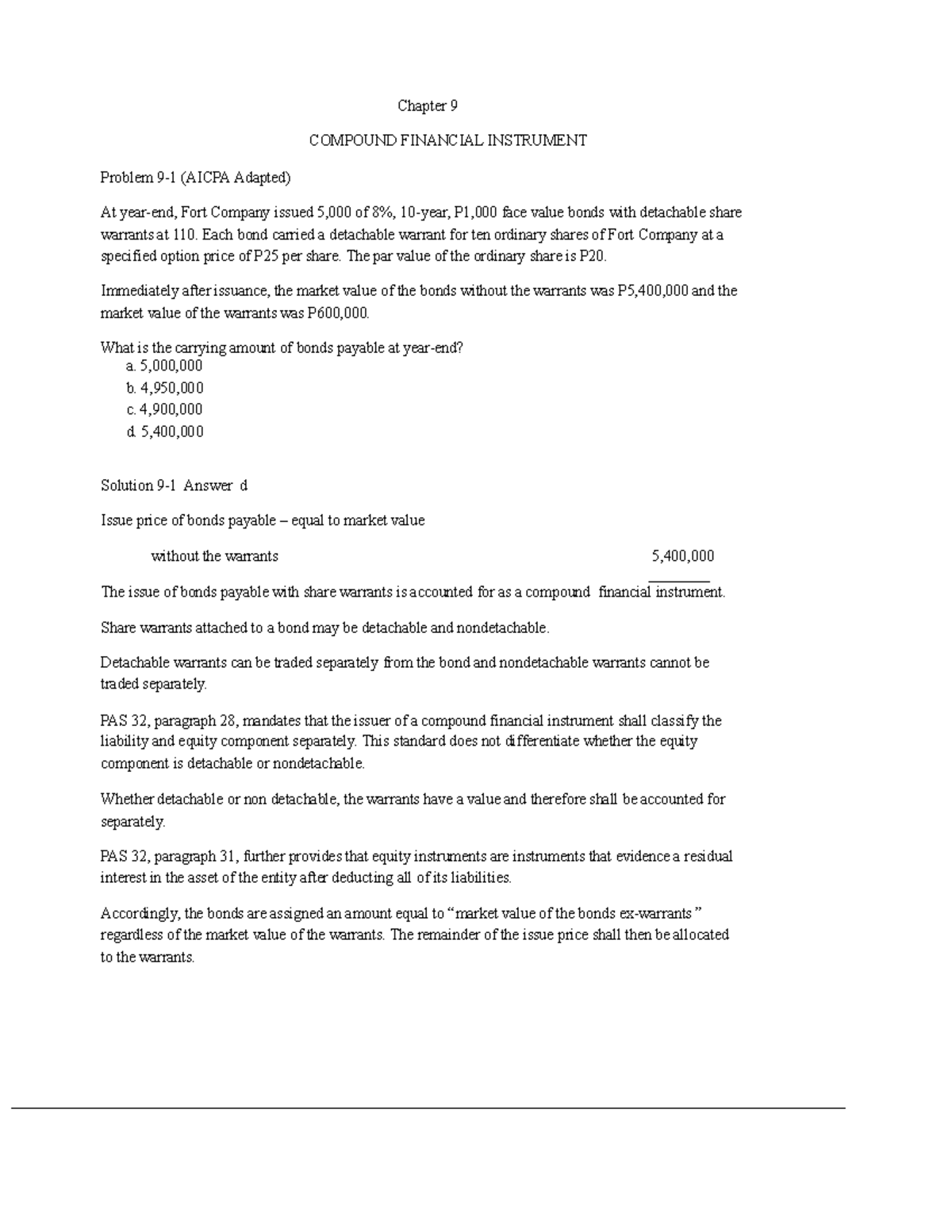 Chapter 9: Compound Financial Instruments - Bonds with Detachable ...