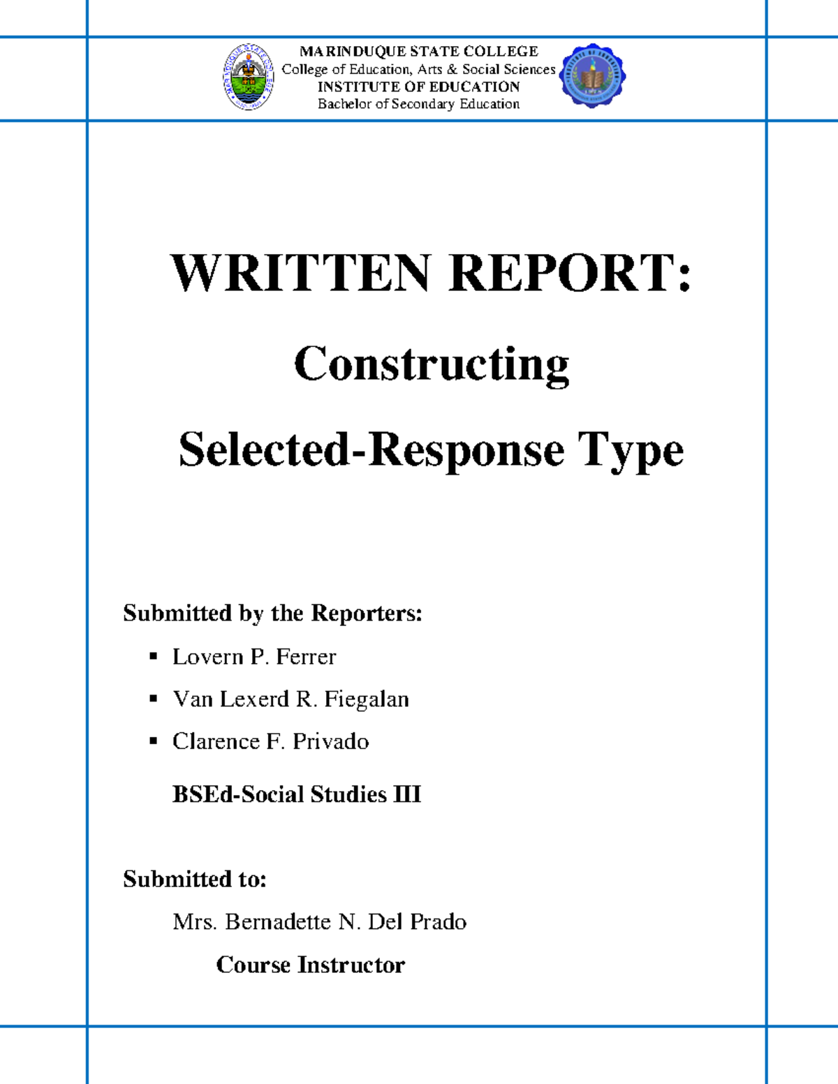 Constructing selected response type - College of Education, Arts ...