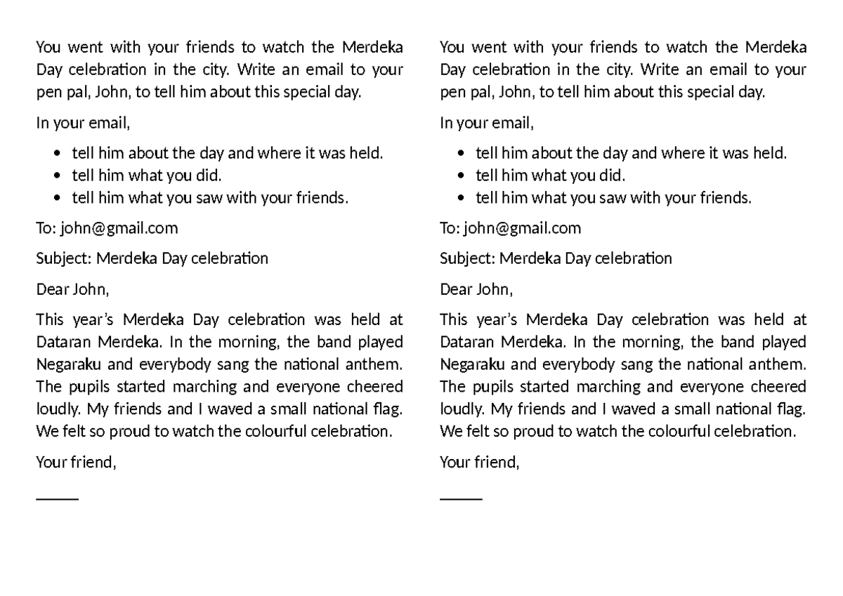 Year 4 Essay: Merdeka Day Celebration and Friends’ Invitation - Studocu
