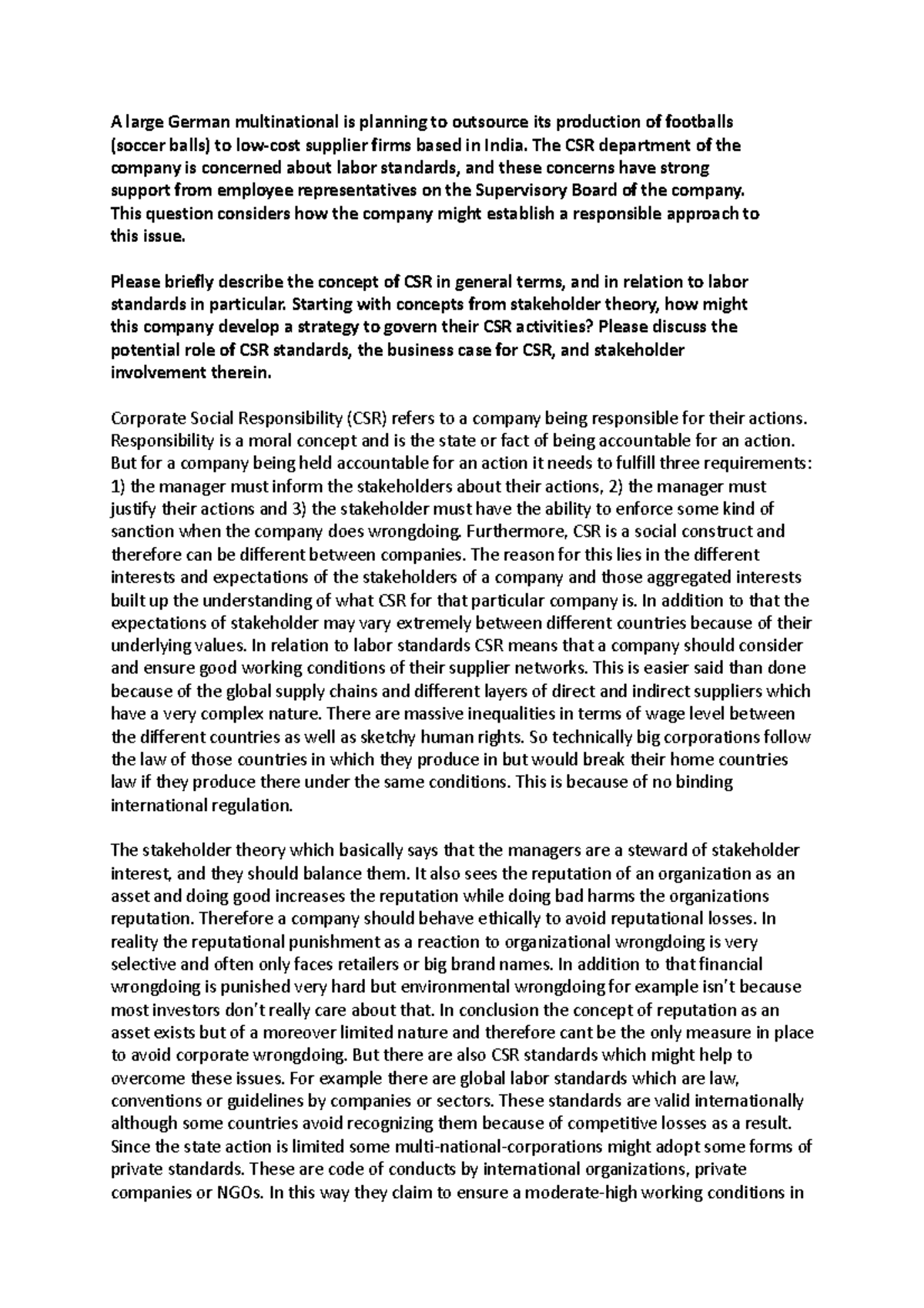 Essay 3 on CSR: Exploring Labor Standards in Global Supply Chains - Studocu