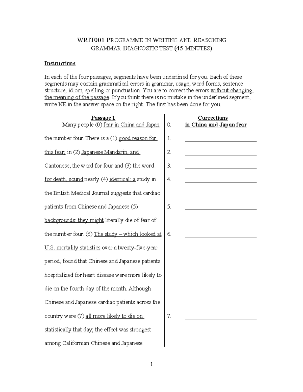 Grammar Diagnostic Test - WRIT001 PROGRAMME IN WRITING AND REASONING ...
