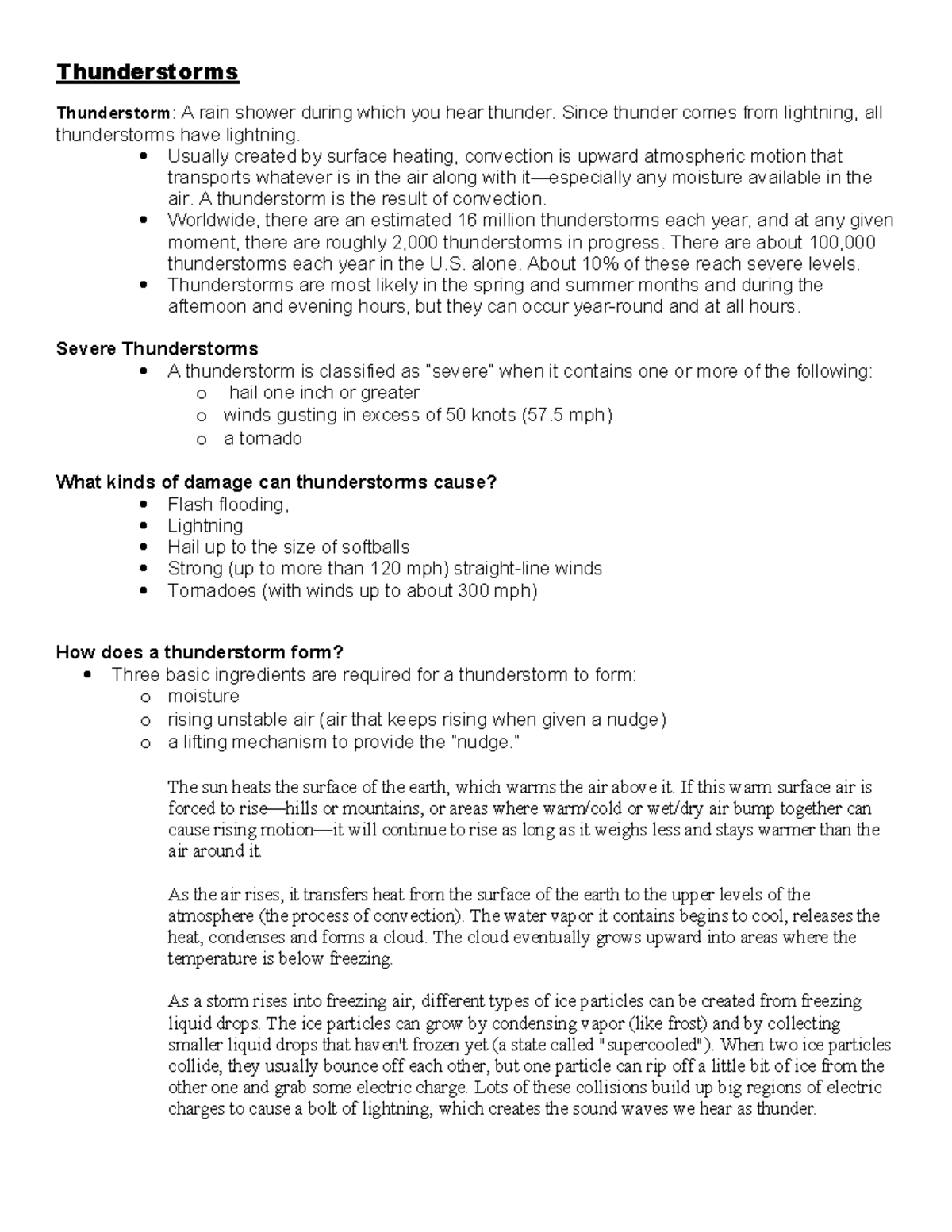 Thunderstorms Overview - Notes for Science Olympiad Div B Meteorology ...
