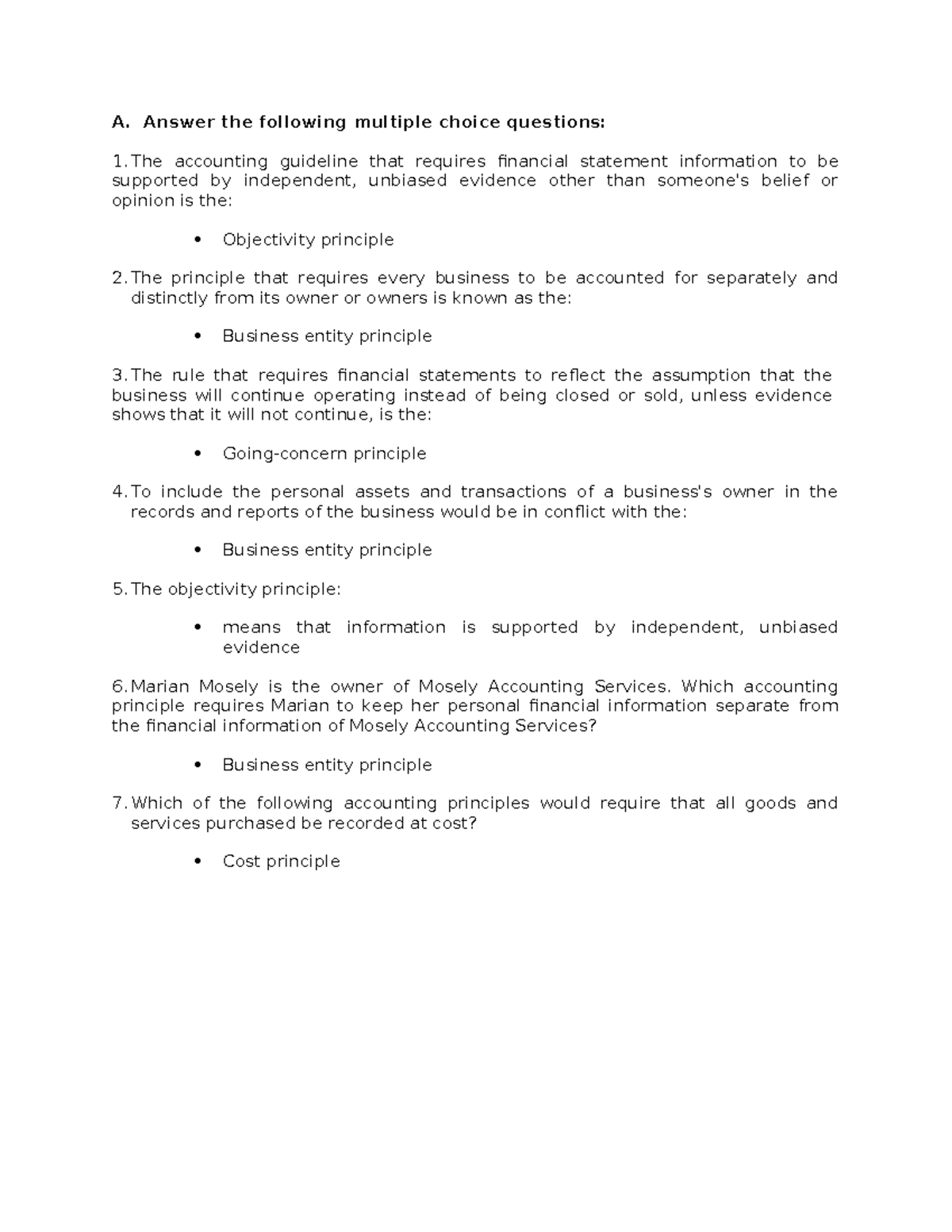 Accounting Principles MCQ Exercise for ACCT 101 - Studocu