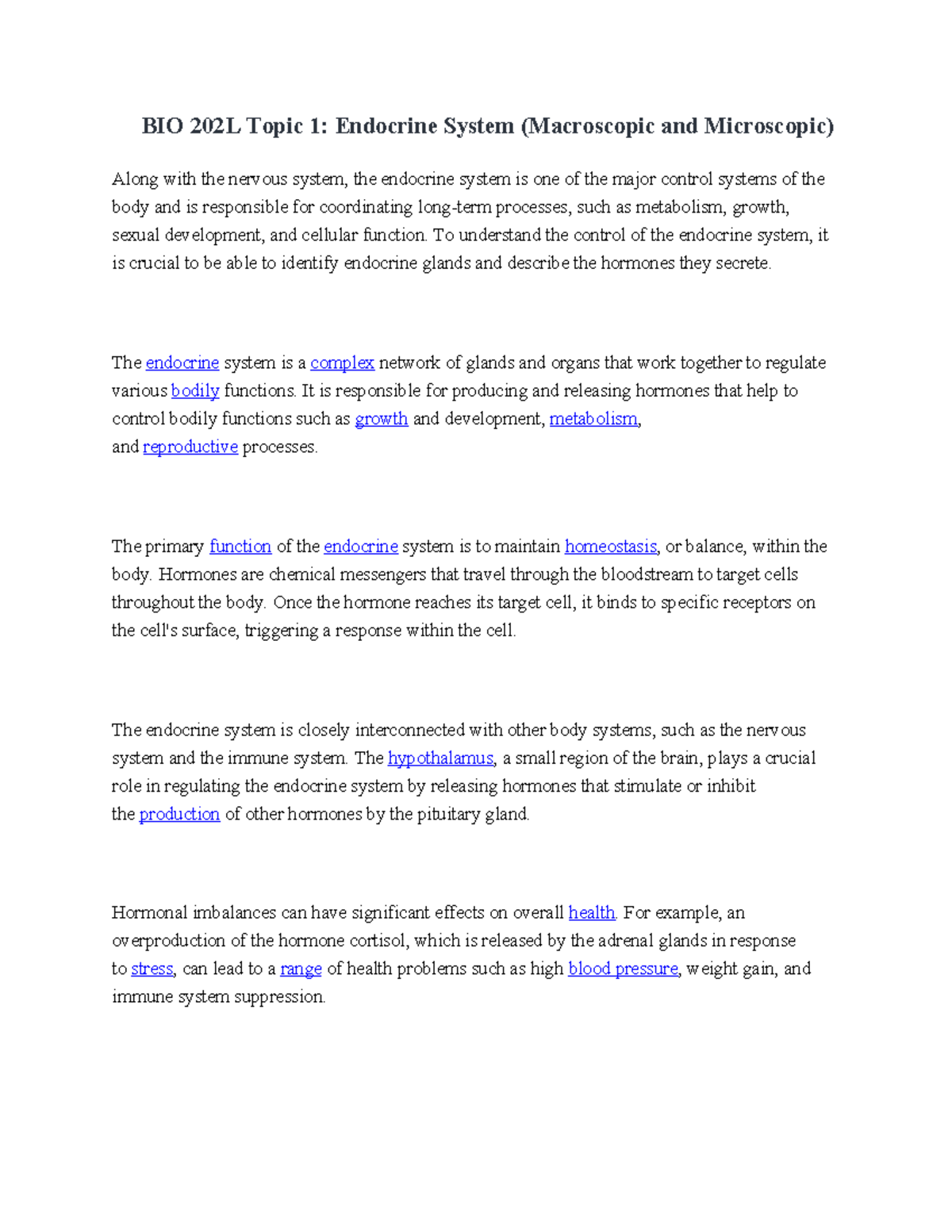 Bio 202L - Comprehensive Cerego Notes on the Endocrine System - Studocu