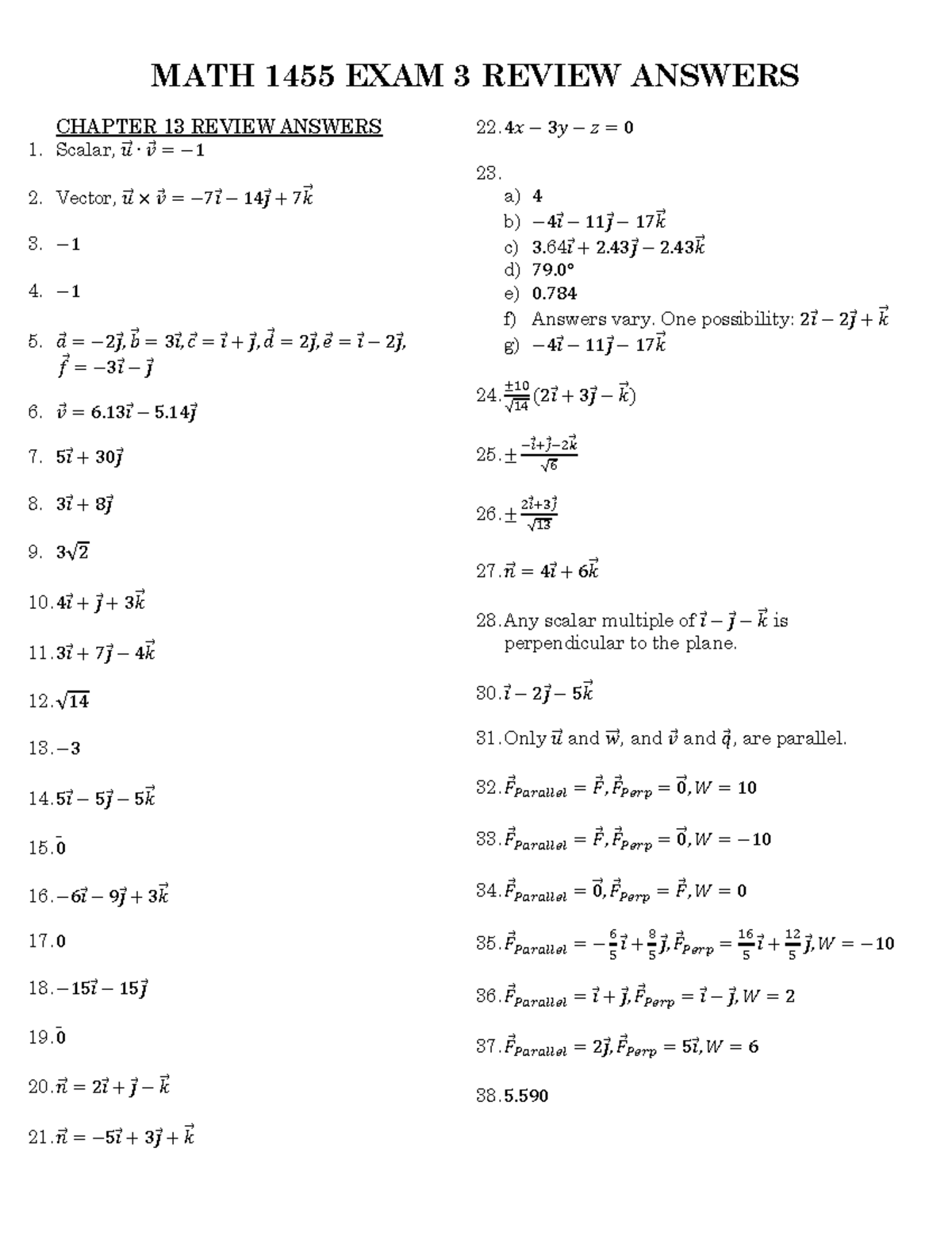 MATH 1455 EXAM 3 REVIEW ANSWERS: CHAPTER 13 & 14 SOLUTIONS - Studocu