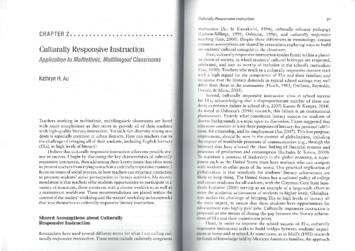 Culturally Responsive Instruction in Multiethnic Classrooms: Key ...