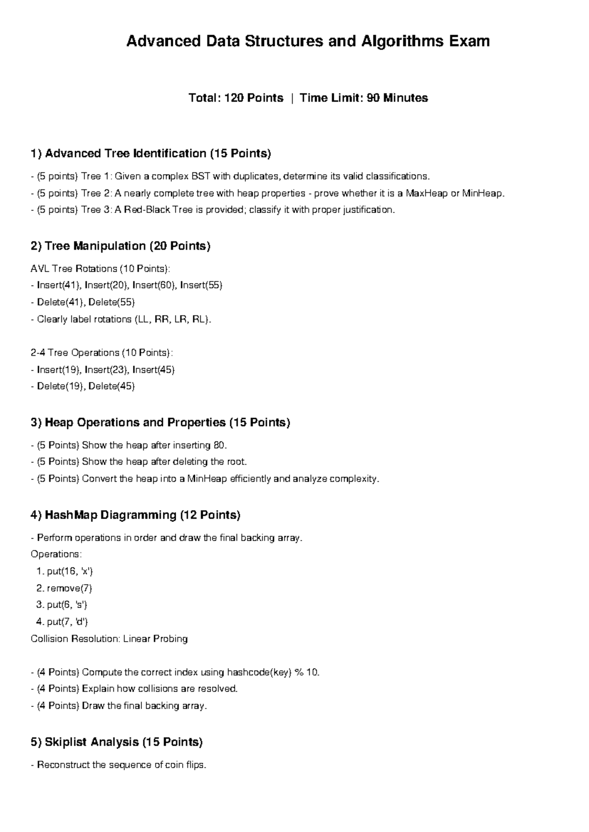 Advanced Data Structures Exam - (5 points) Tree 2: A nearly complete ...