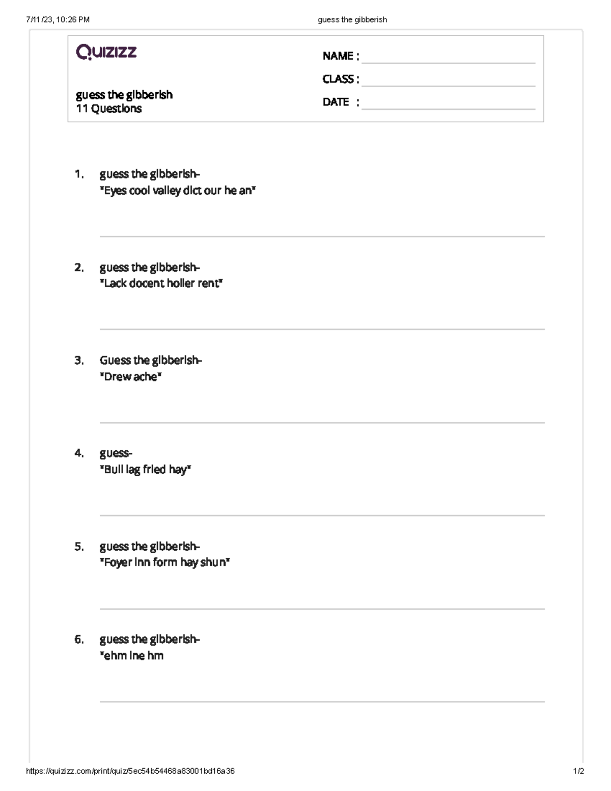 Quiz: Guess the Gibberish - Fun Game with 11 Questions - Studocu
