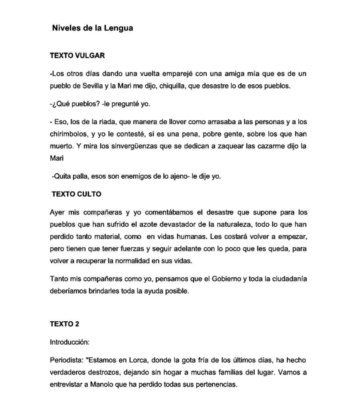Niveles de la Lengua: Análisis de Texto Vulgar y Culto - Tarea ...