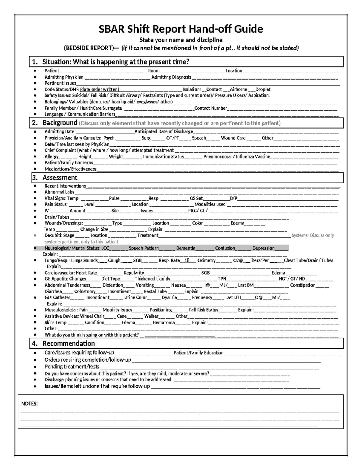 SBAR Shift Report Guide: Nurse Handoff Template - Studocu