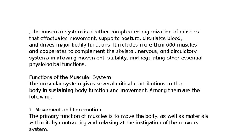 Unit 8: Muscular System Overview and Functions - Studocu