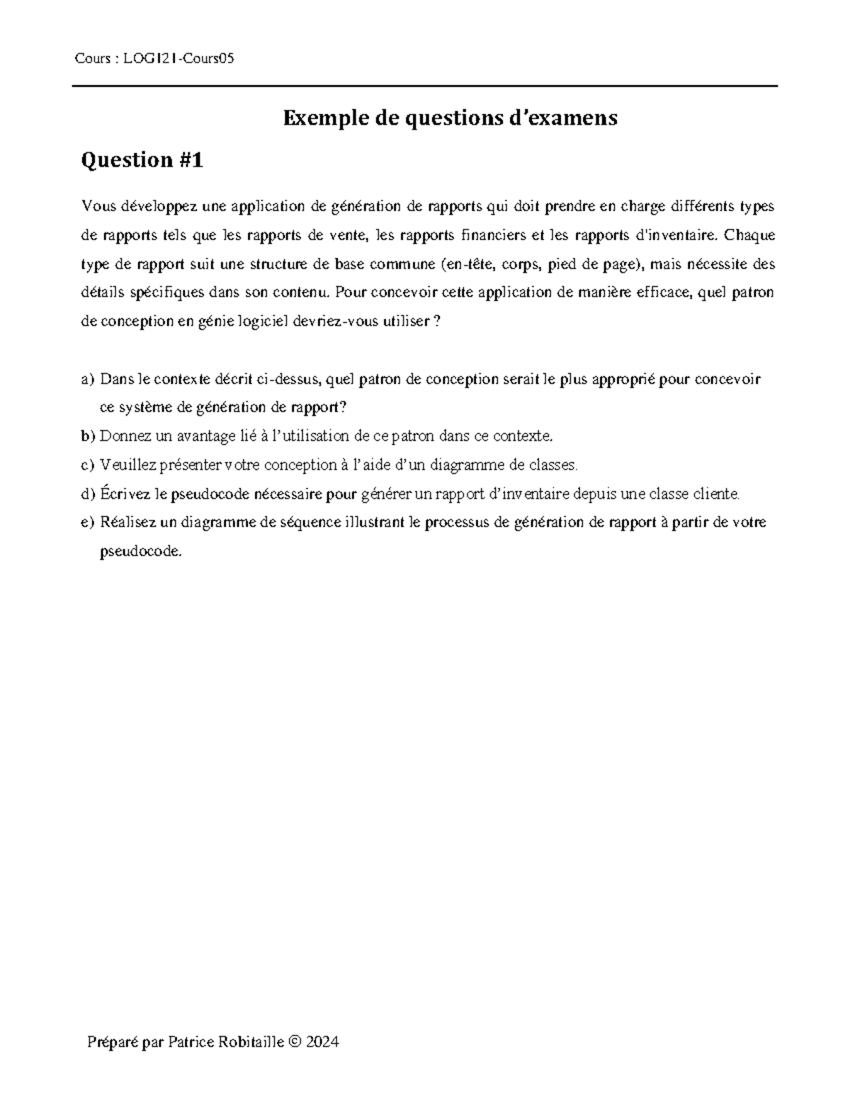 Exercice en classe Methode Template - Cours : LOG 121 - Cours0 5 ...