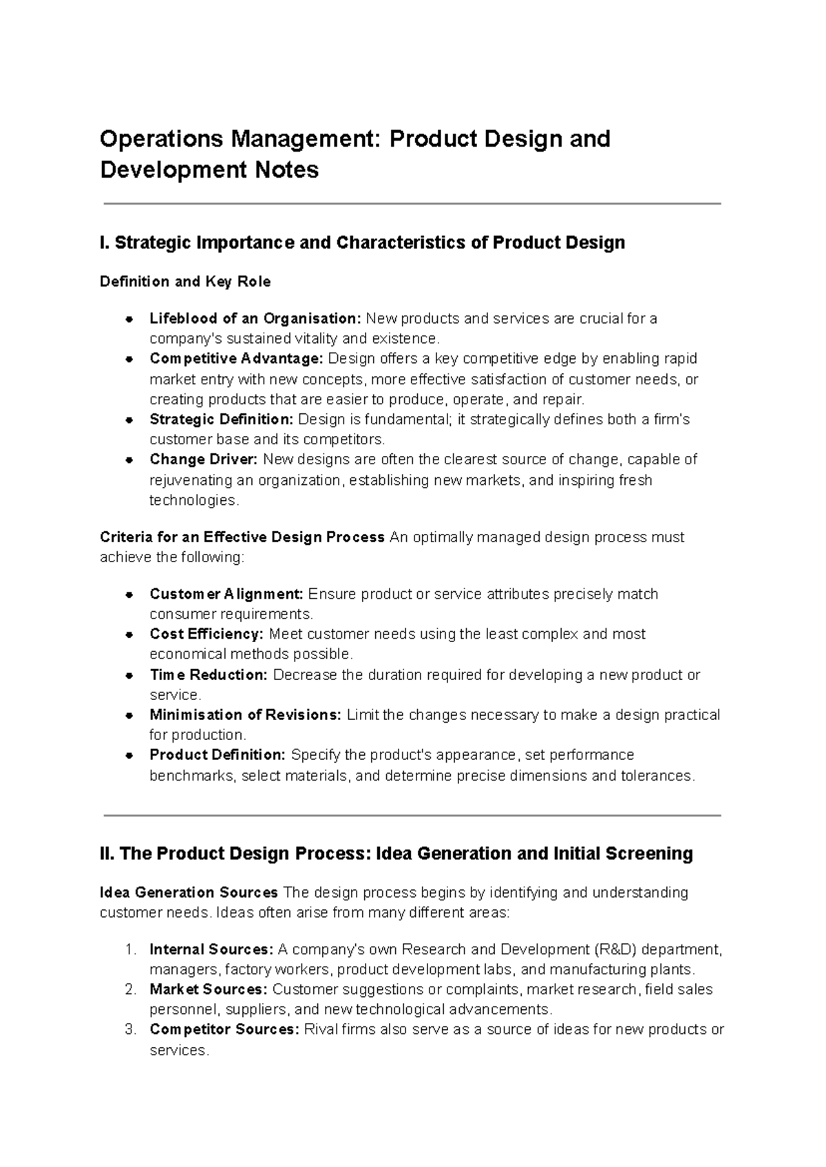 Operations Management: Product Design & Development Notes I - Studocu