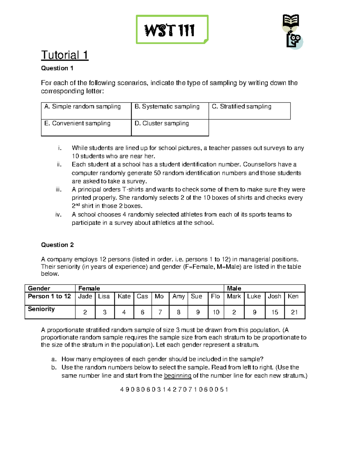 WST Tutorial 1: Sampling Methods and Data Analysis Exercises - Studocu