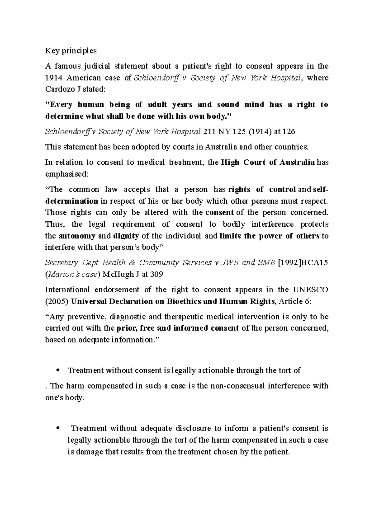 Key Principles of Consent in Medical Law (LAW 101) - Studocu