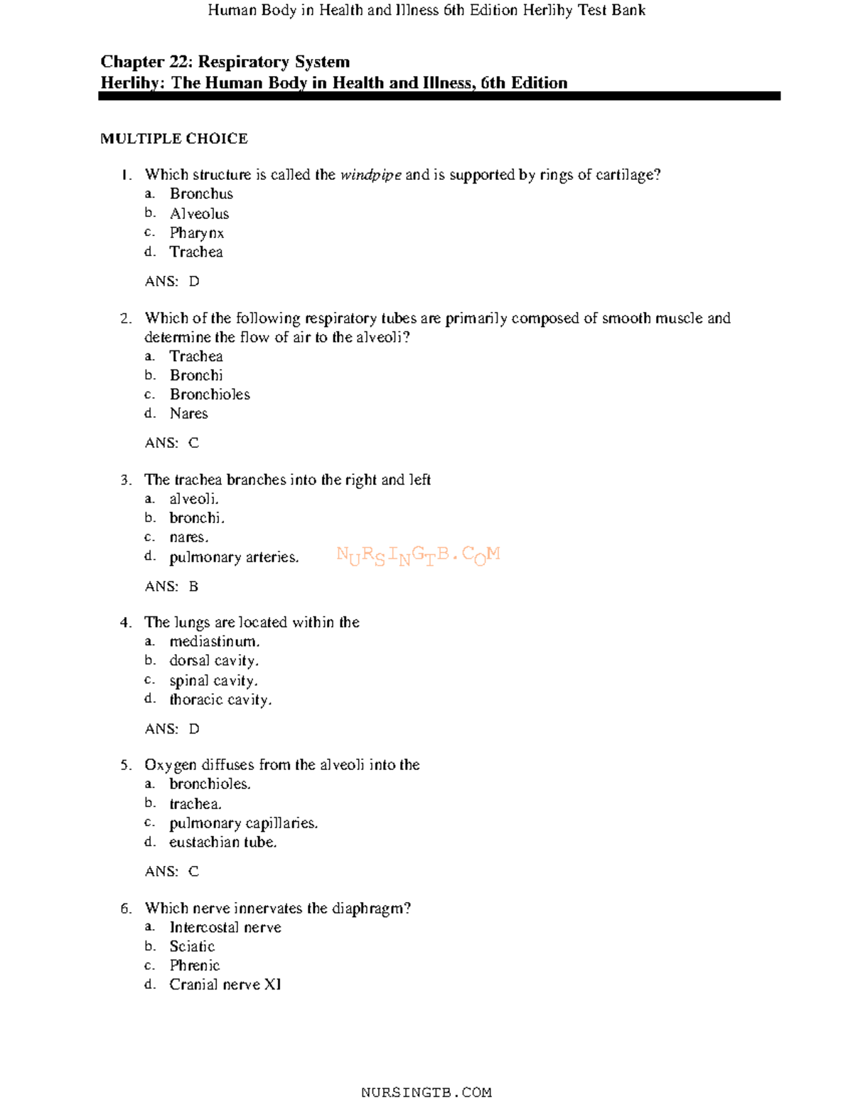 NURSING 22 - Respiratory System Multiple Choice Practice Questions ...