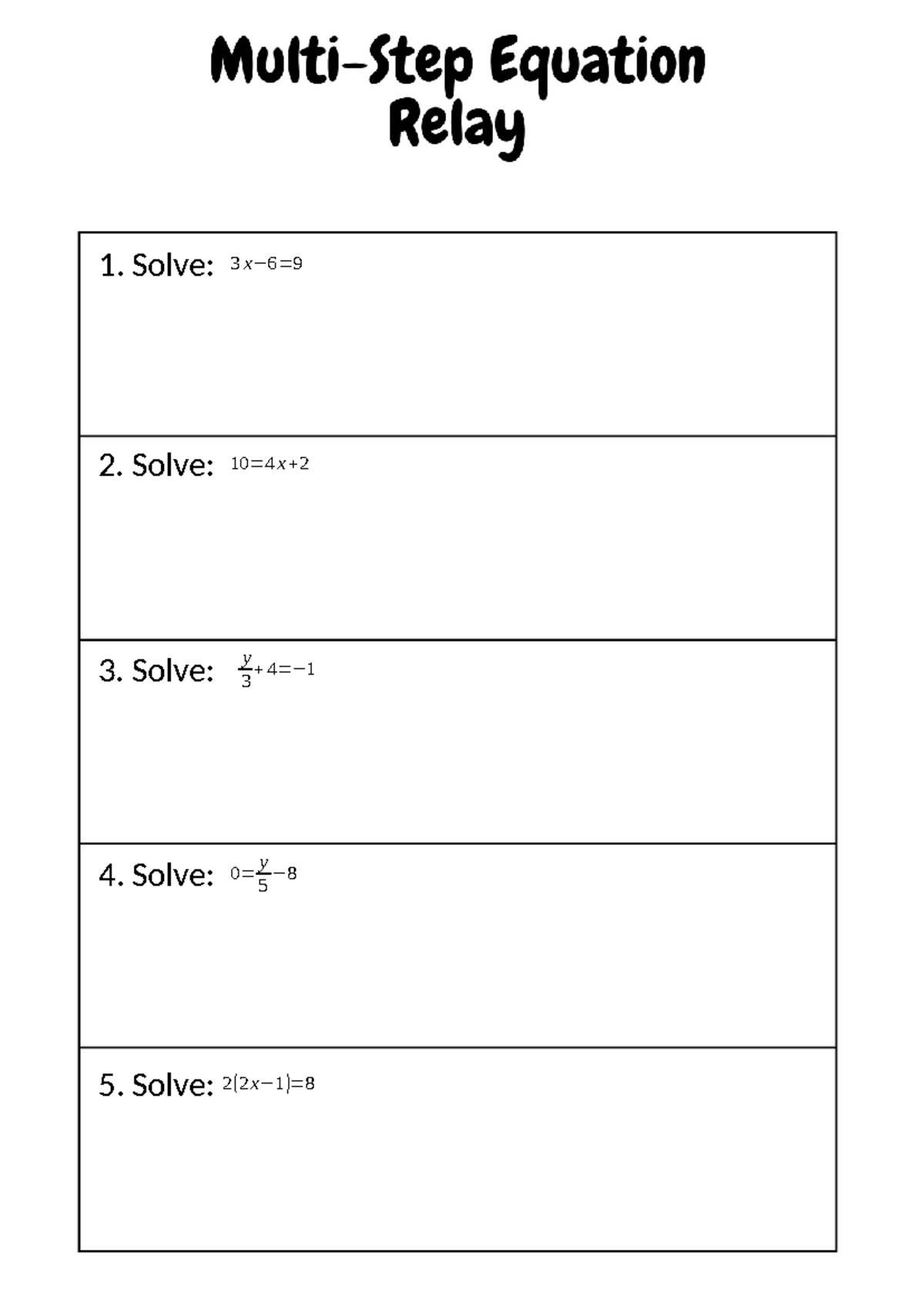Equation relay - Bachelor of Secondary Education - 1. Solve: 3 x− 6 = 9 ...
