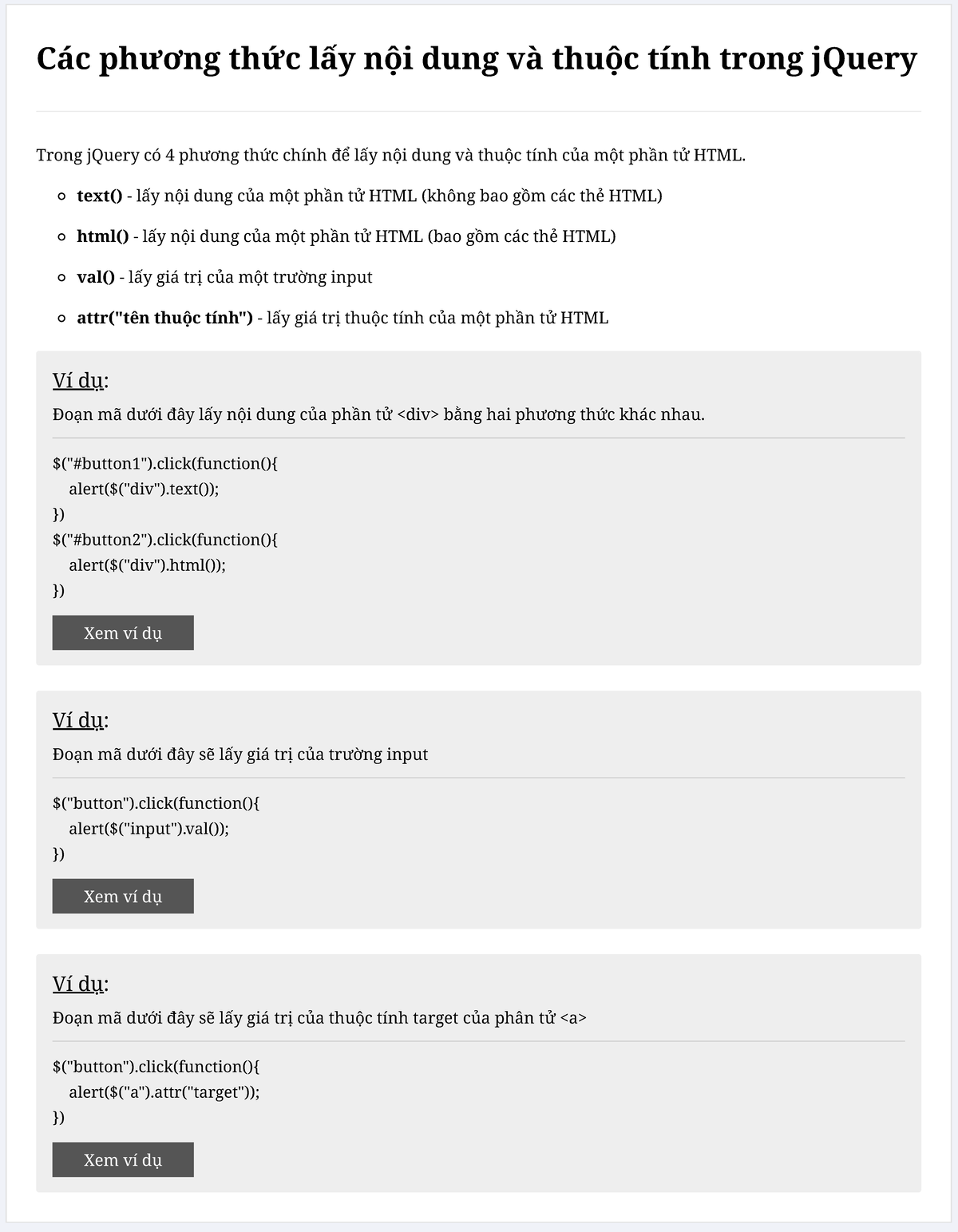 Các Phương Thức Lấy Nội Dung và Thuộc Tính trong jQuery - Studocu
