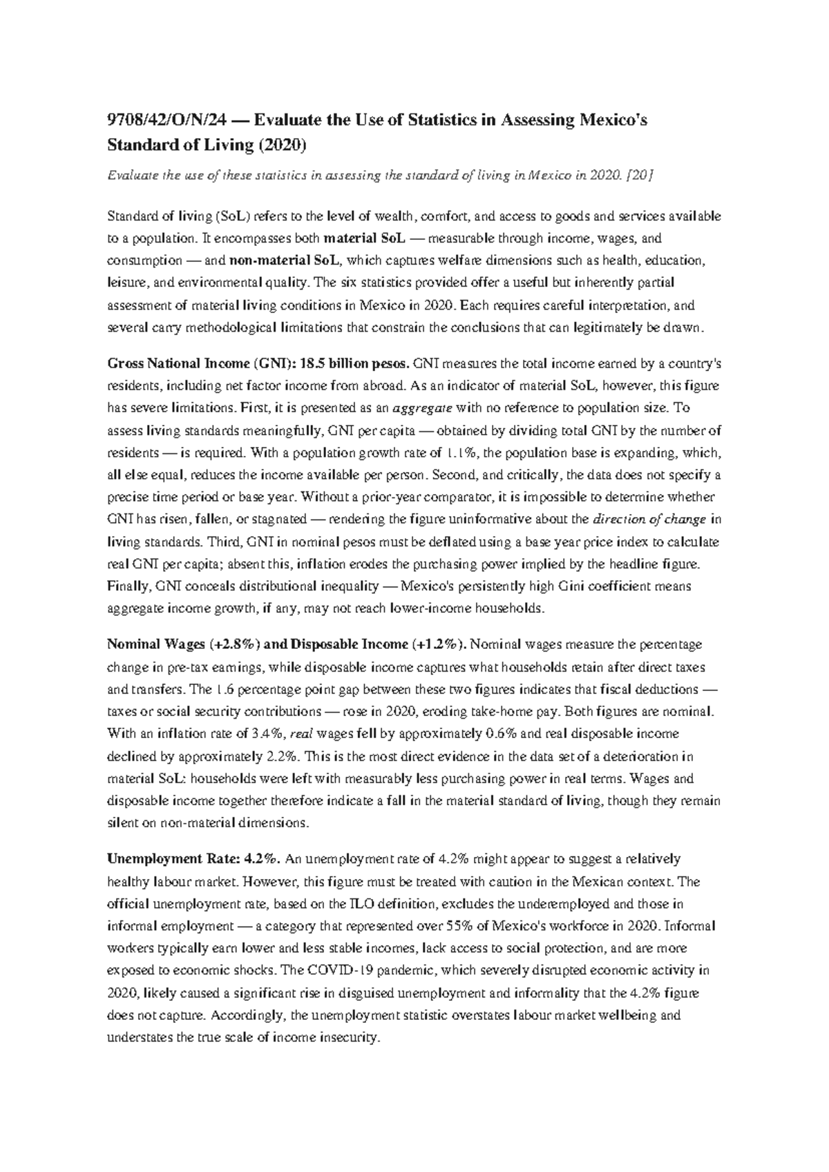 Evaluating Statistics on Mexico's Standard of Living (2020) - Studocu