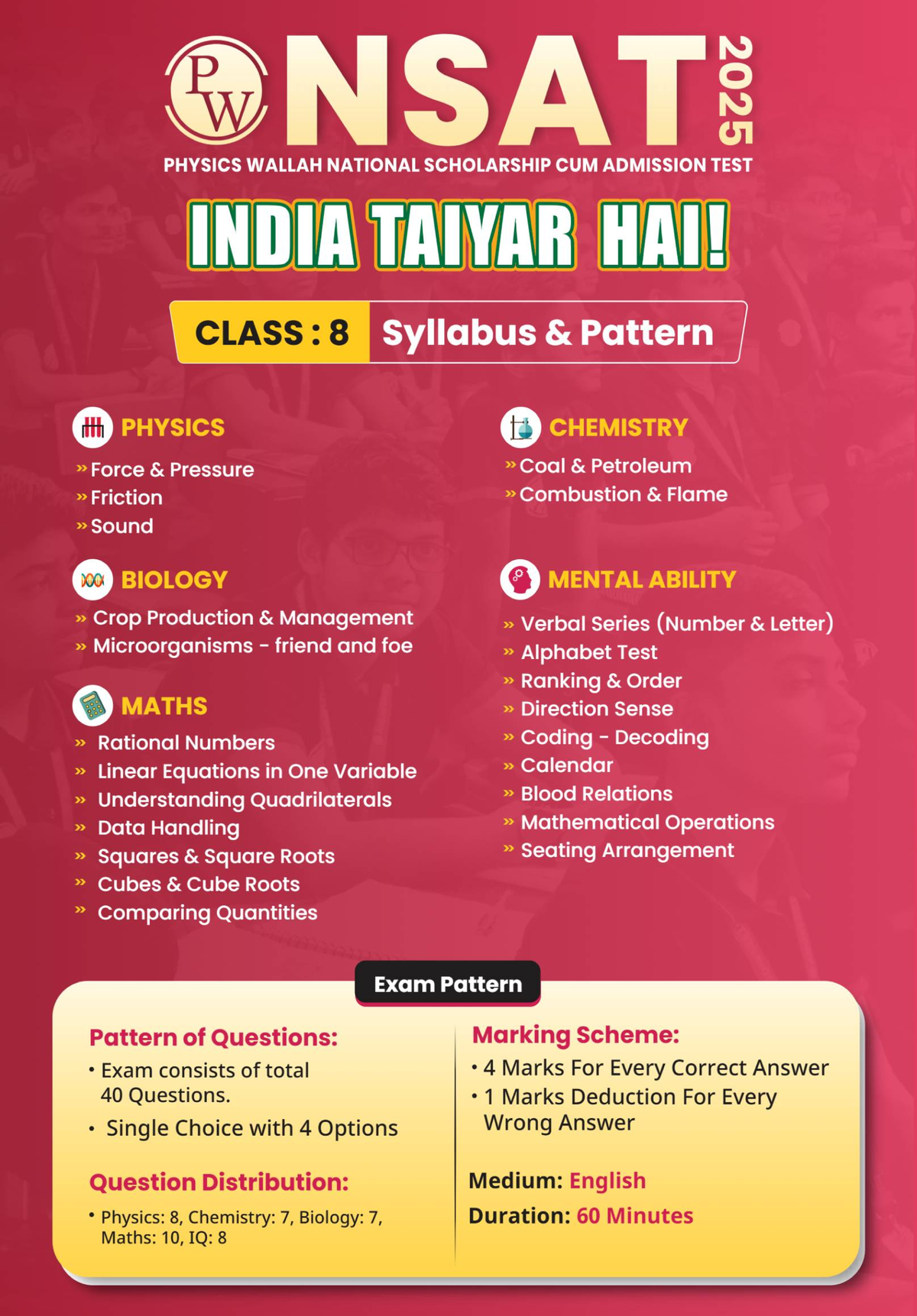 P W NSAT 2025 Class 8 Syllabus & Exam Pattern Overview - Studocu