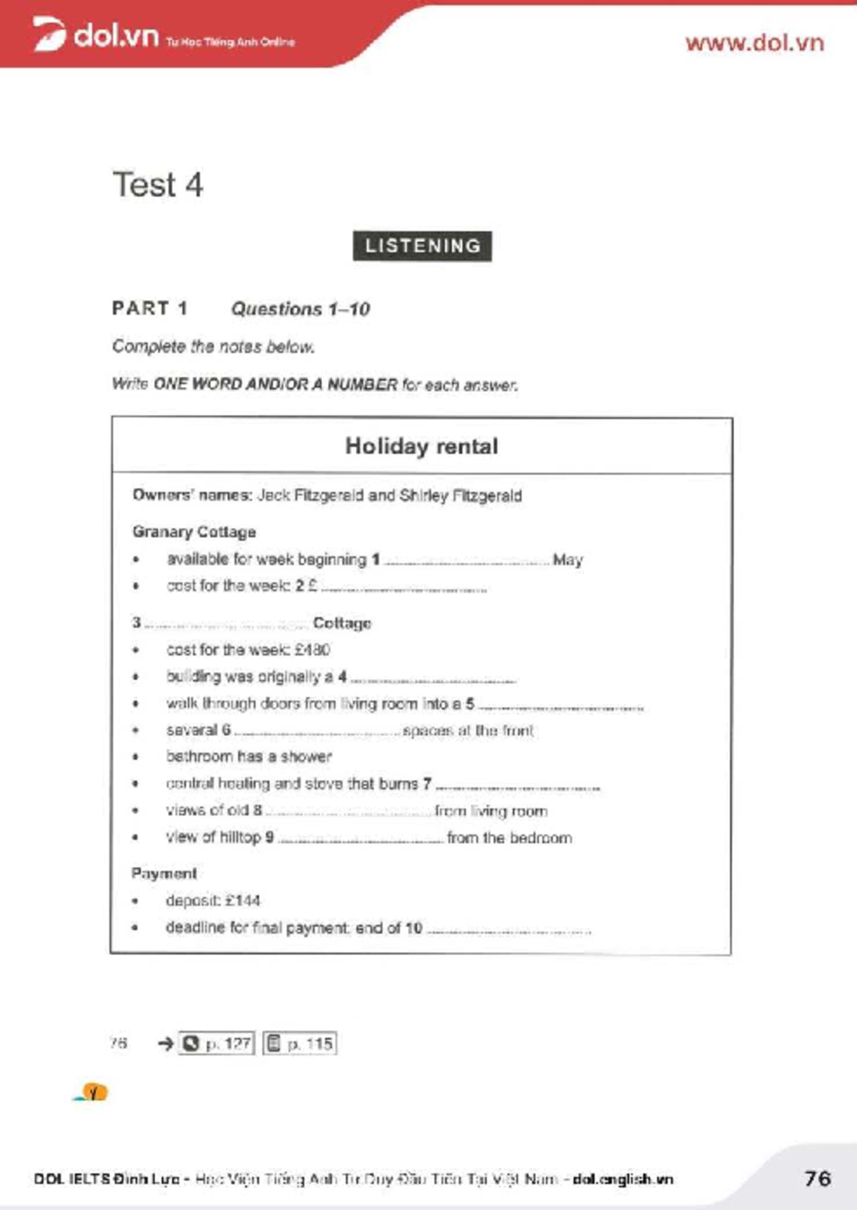 DOL IELTS Listening Test 4: Part 1 & 2 Questions - Studocu