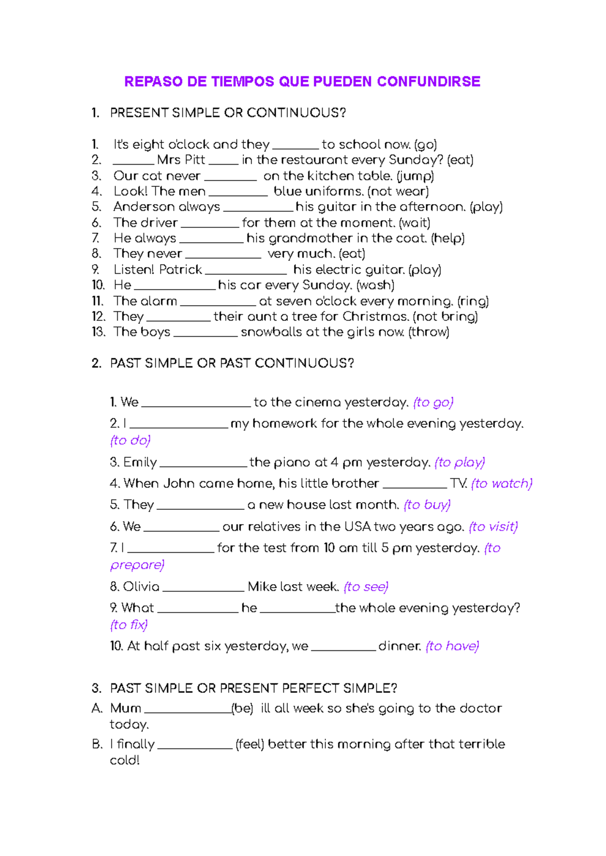 Repaso de Tiempos Verbales: Present Simple vs Continuous, Past Simple ...