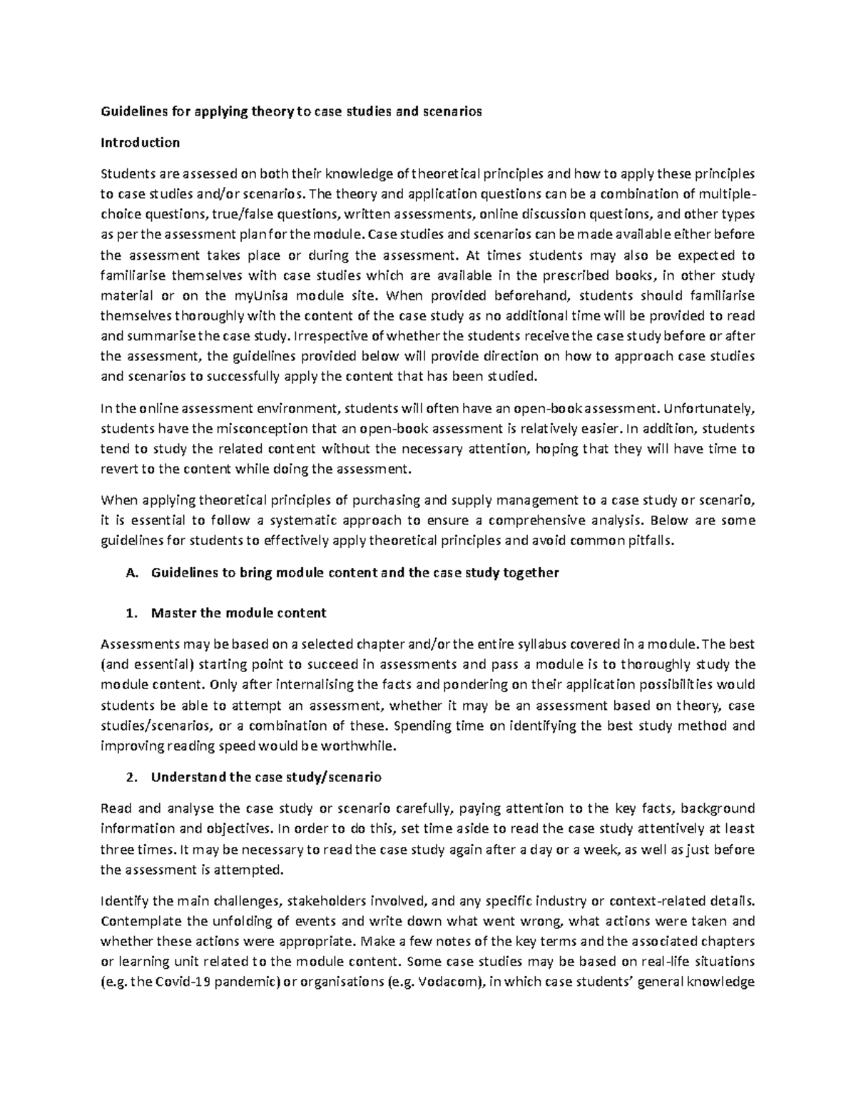 Guidelines for Applying Theory to Case Studies in FIN - Studocu