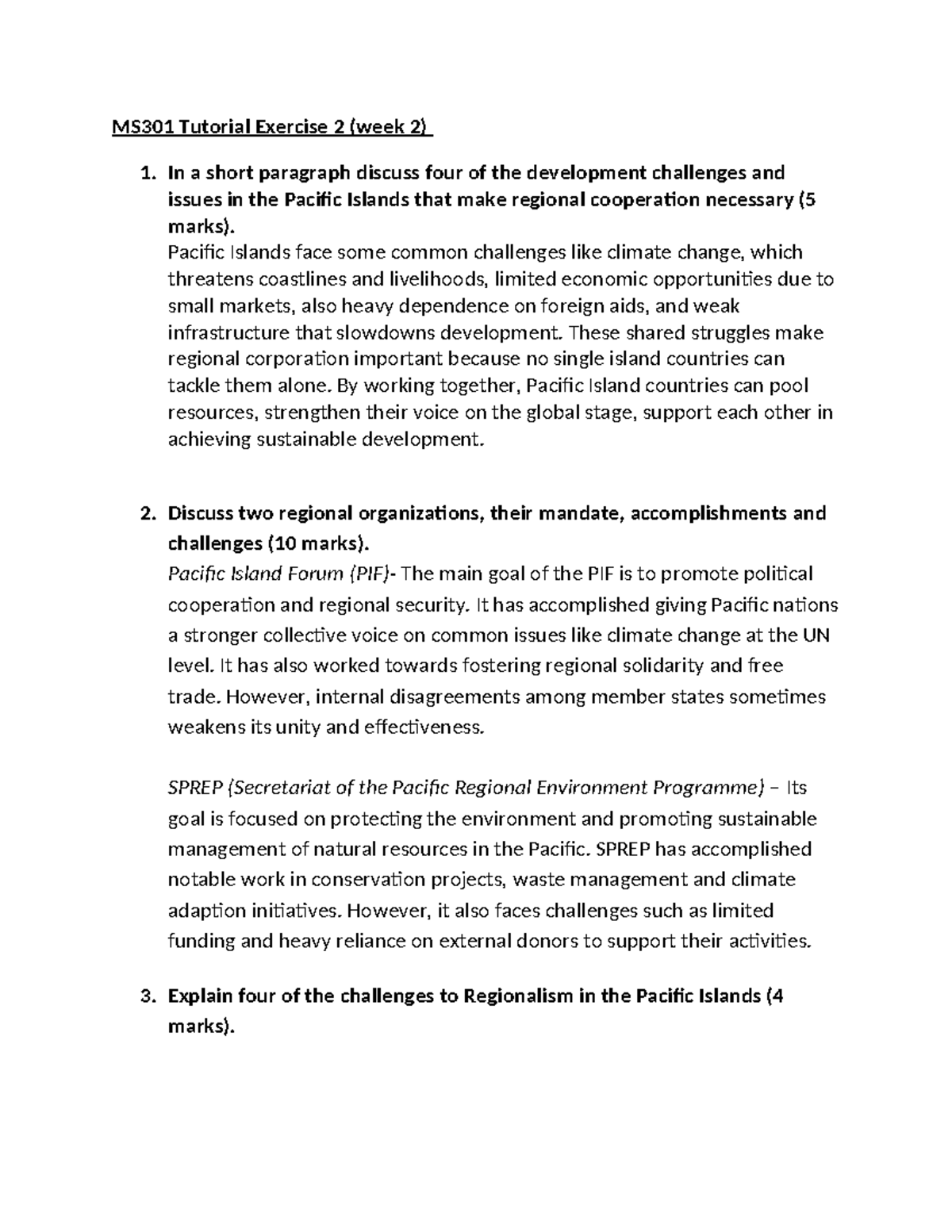 MS301 Tutorial Exercise 2: Development Challenges in the Pacific ...