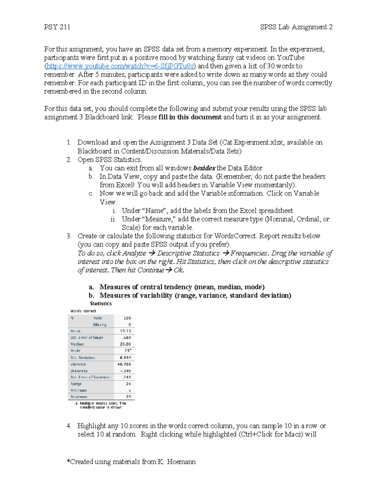 211 SPSS Lab Assignment 3 - PSY 211 SPSS Lab Assignment 2 For this ...