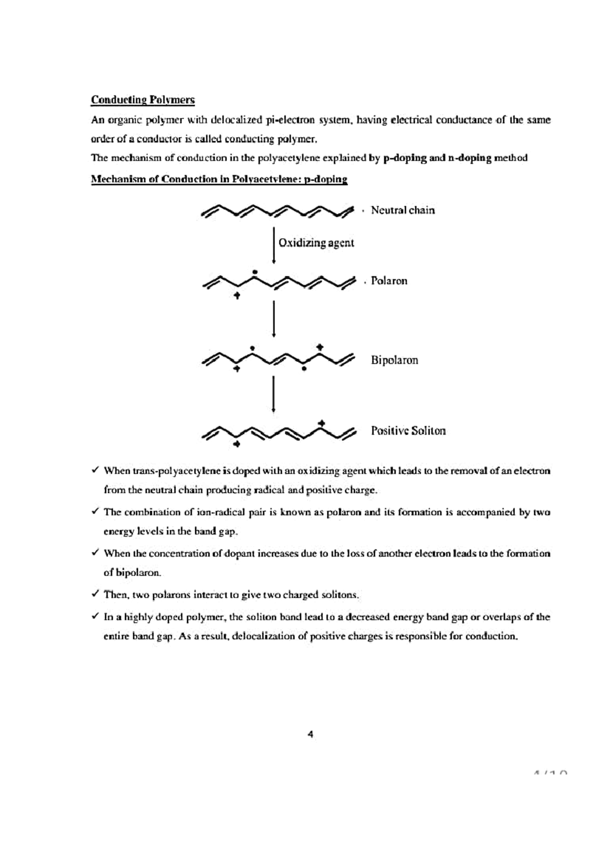 Conducting Polymers: Mechanism of Conduction in Polyacetylene - Studocu