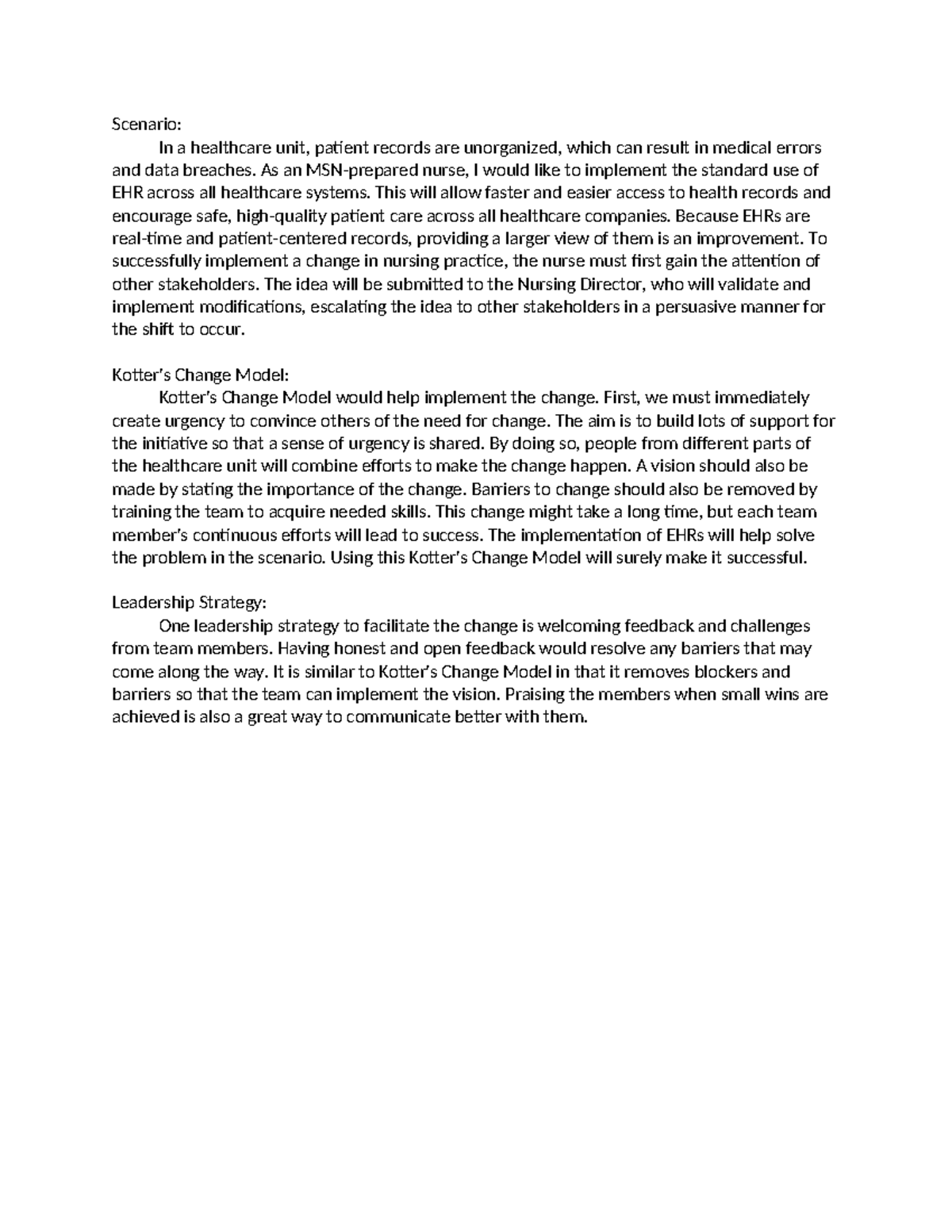 MSN Case Study: Implementing EHR for Improved Patient Care - Studocu