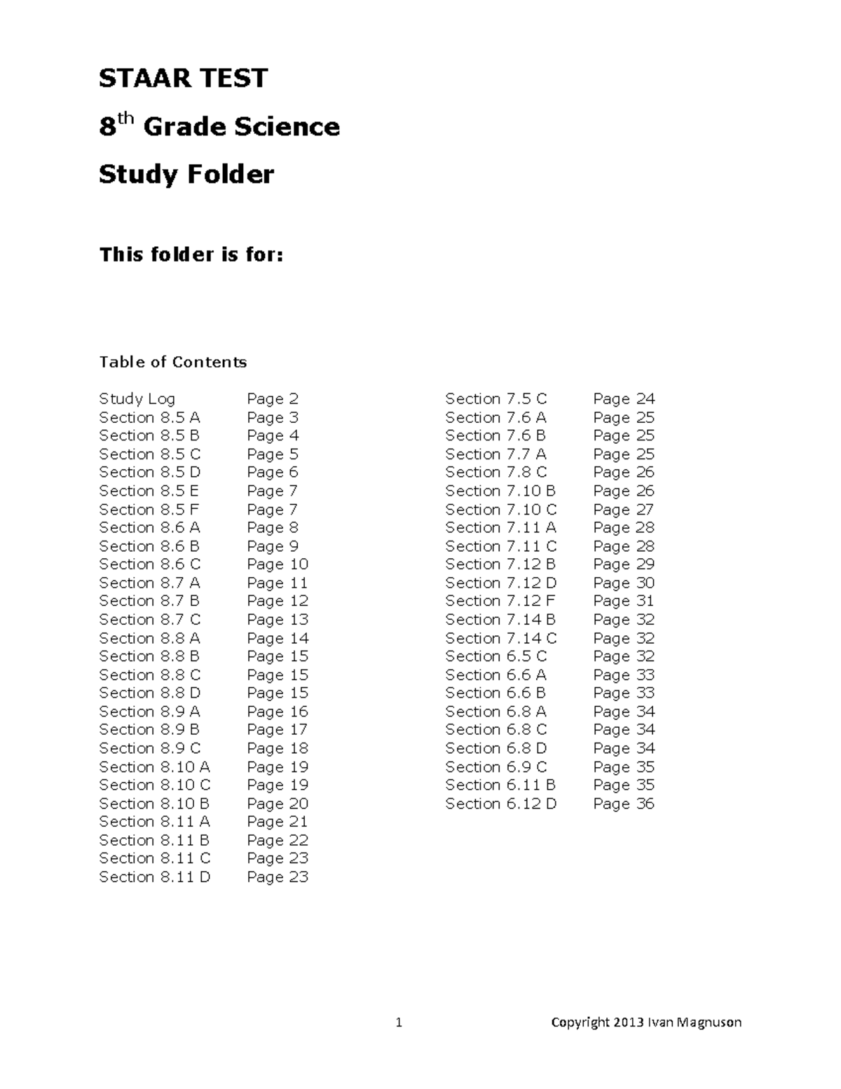 Grade 8 Science STAAR Study Folder: Comprehensive Review Guide - Studocu