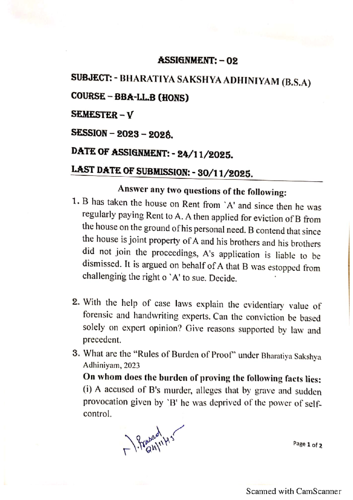 B.S.A Assignment: Legal Analysis & Case Laws (Sem V, 2023-2028) - Studocu