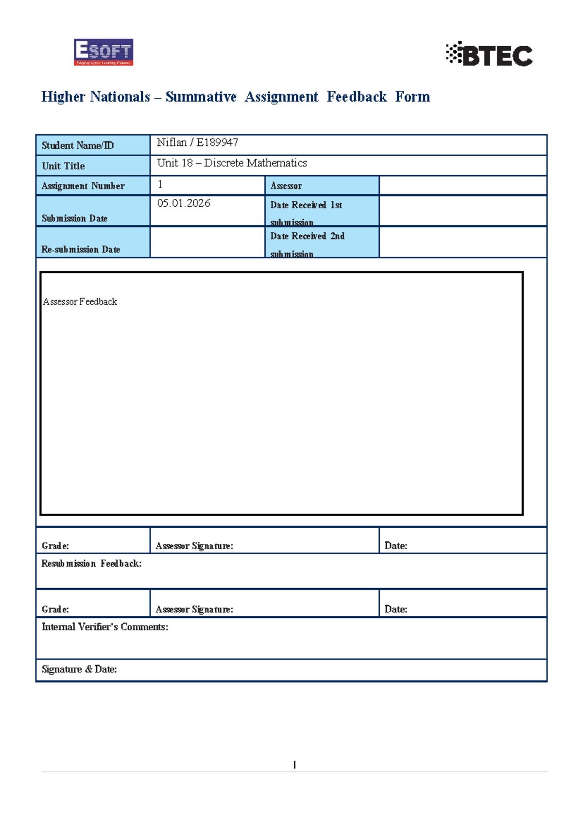 Unit 18 Discrete Mathematics Summative Assignment Feedback Form - Studocu