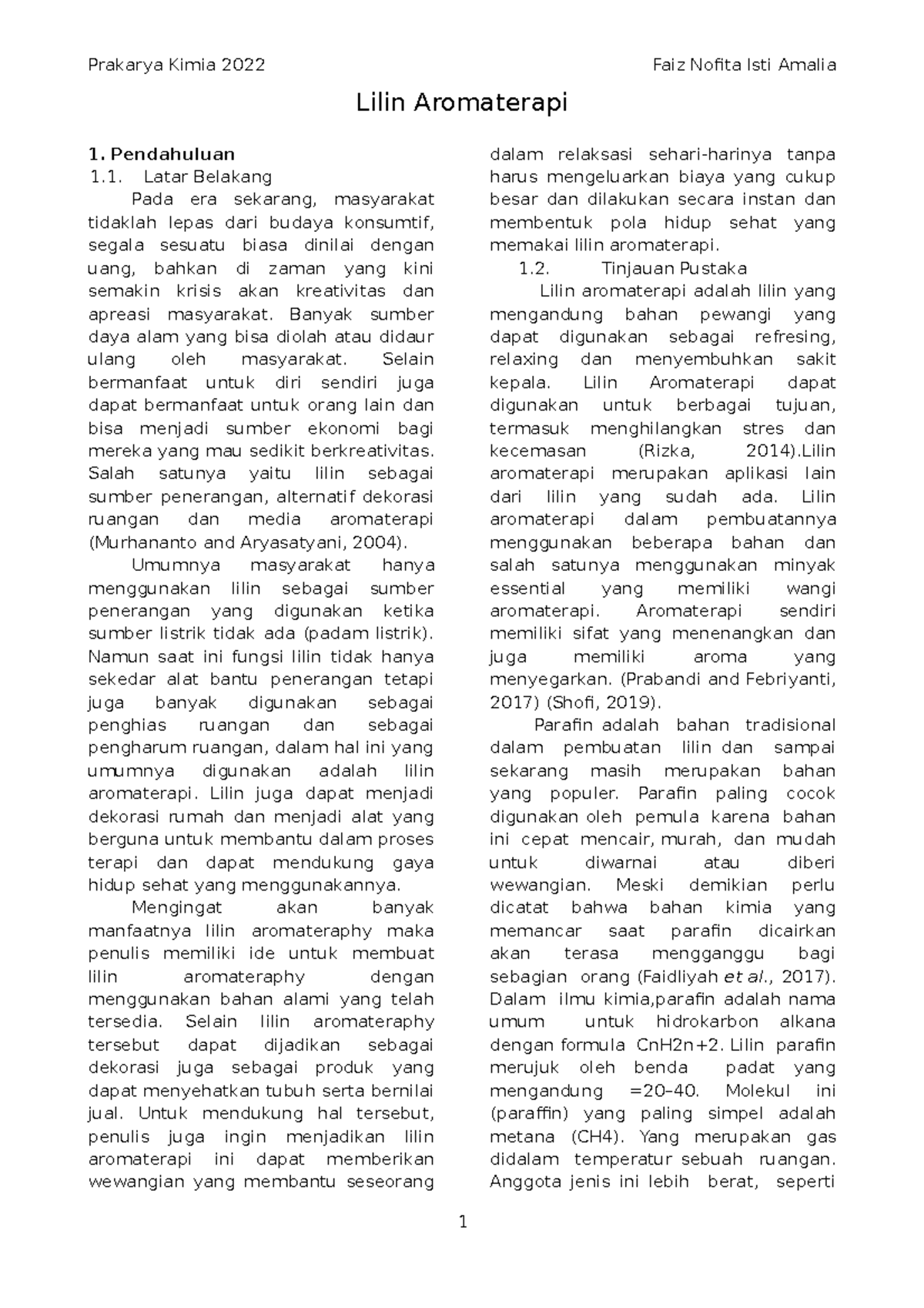 Pembuatan Lilin Aromaterapi: Praktikum dan Manfaatnya - Studocu