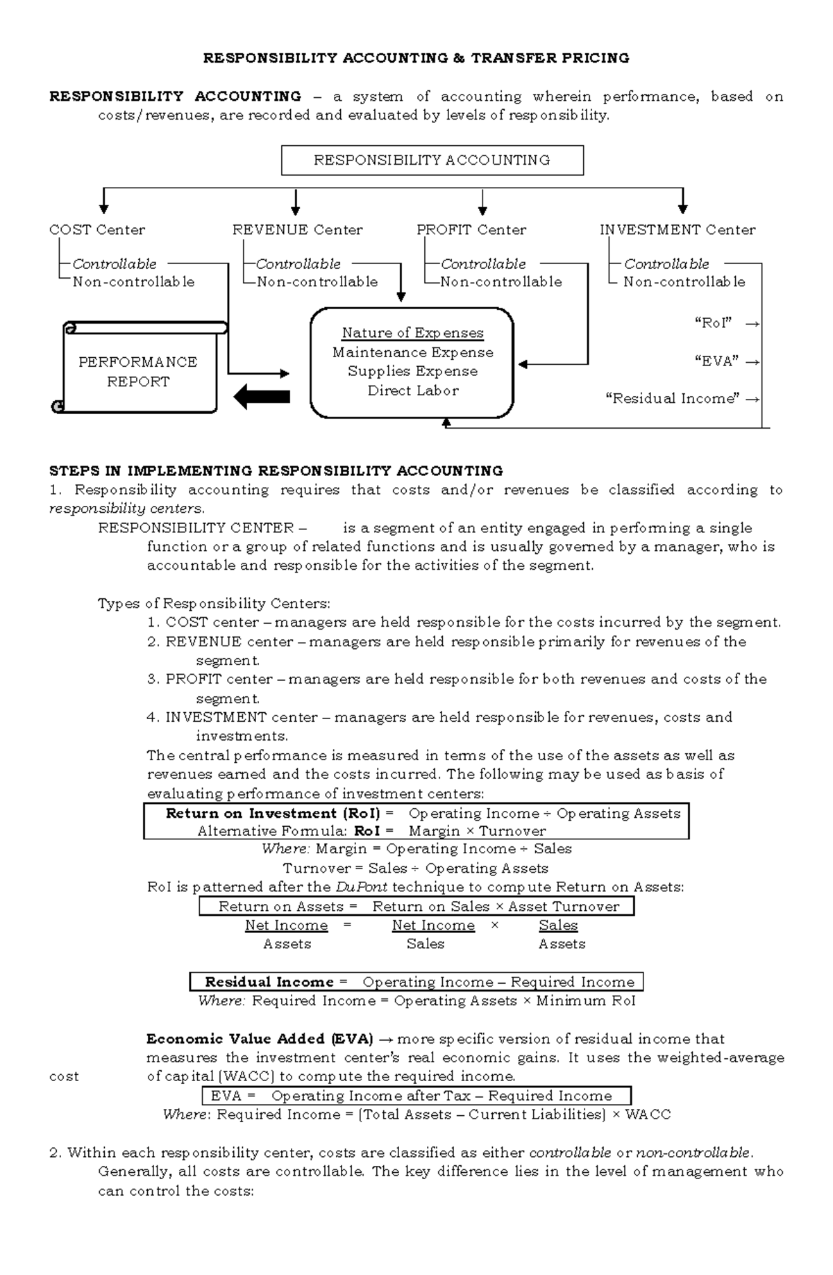 Responsibility Accounting & Transfer Pricing Concepts (ACC 101) - Studocu
