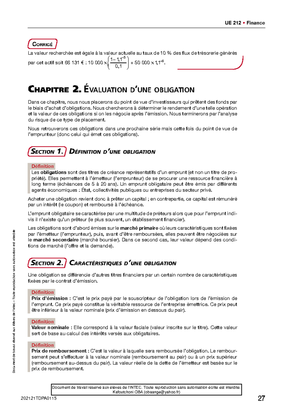 Exercices de Gestion de Portefeuille - Corrigés 202121TDPA0115 - Studocu