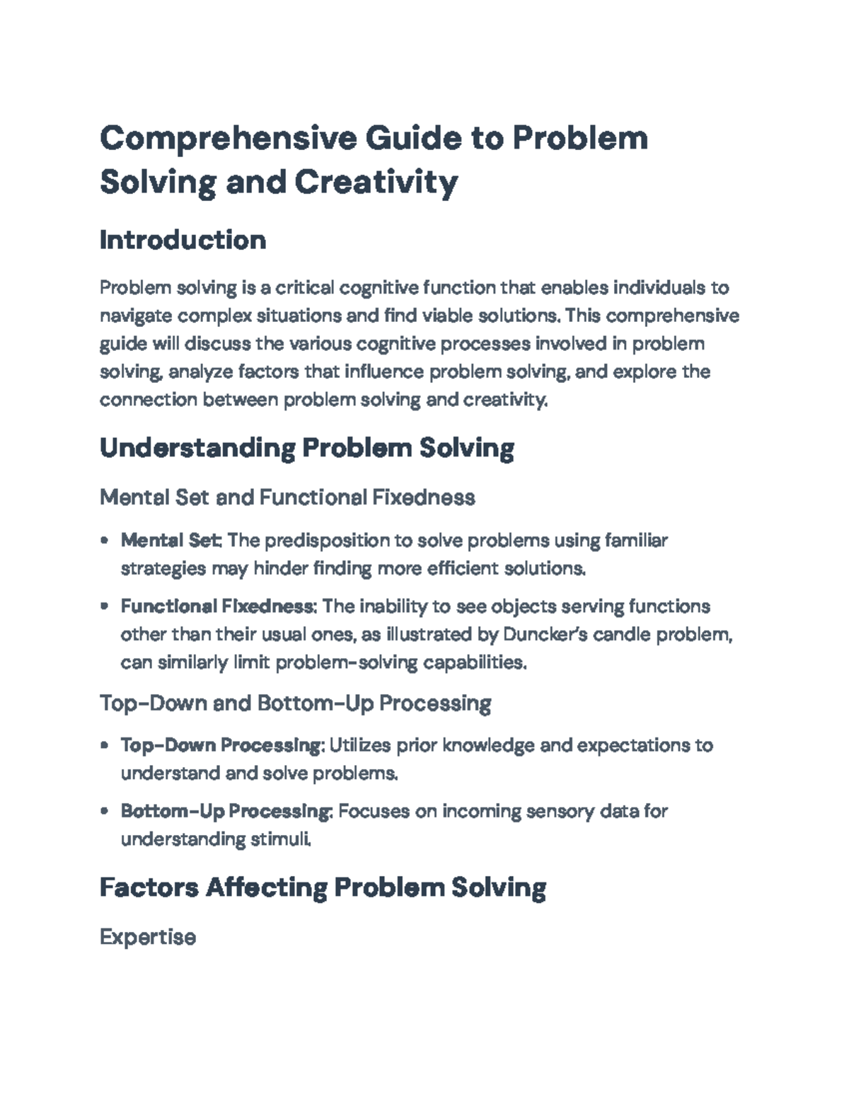 Comprehensive Guide to Problem Solving and Creativity (PSY 101) - Comprehensive Guide to Problem ...