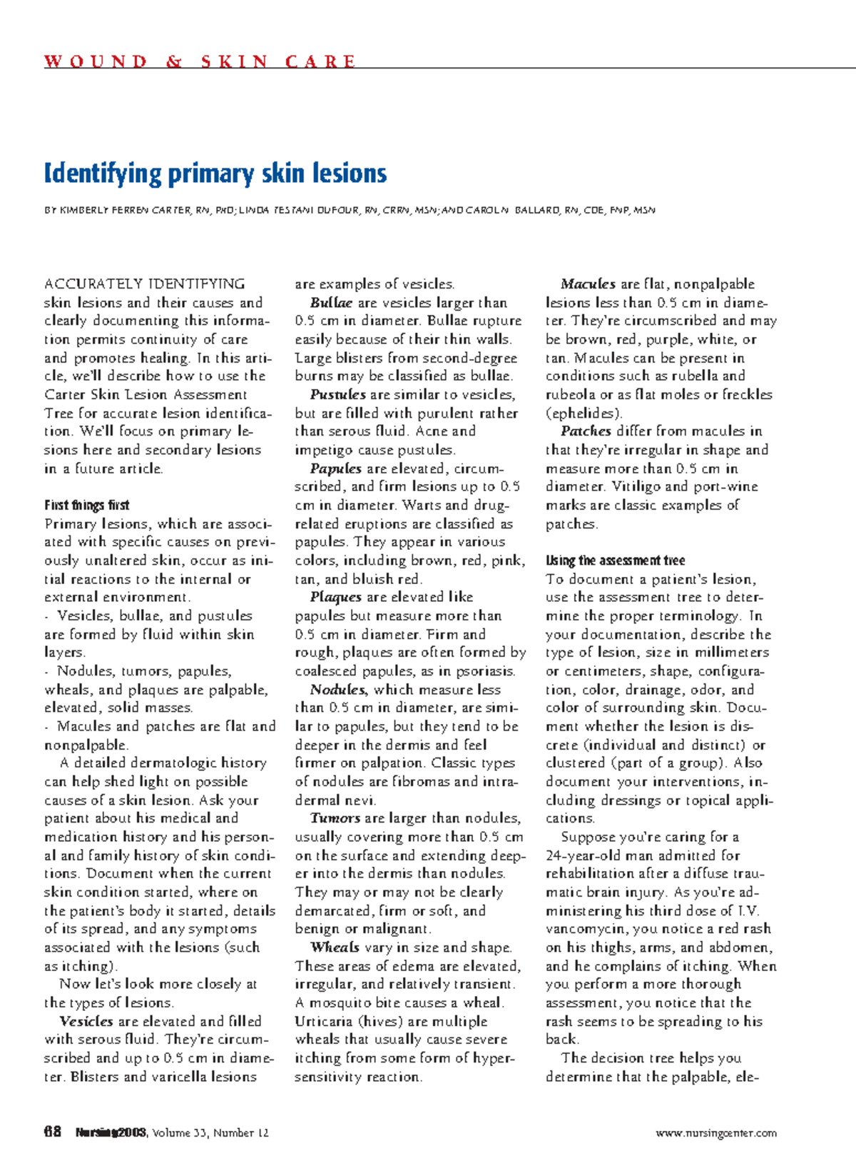 WOUND SKIN CARE: Identifying Primary Skin Lesions for RN Practice - Studocu