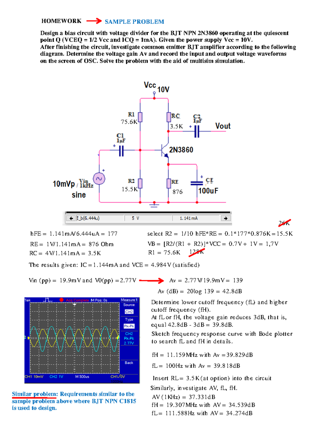 CE BJT Amplifier Design & Analysis - Homework Sample Problem - Studocu