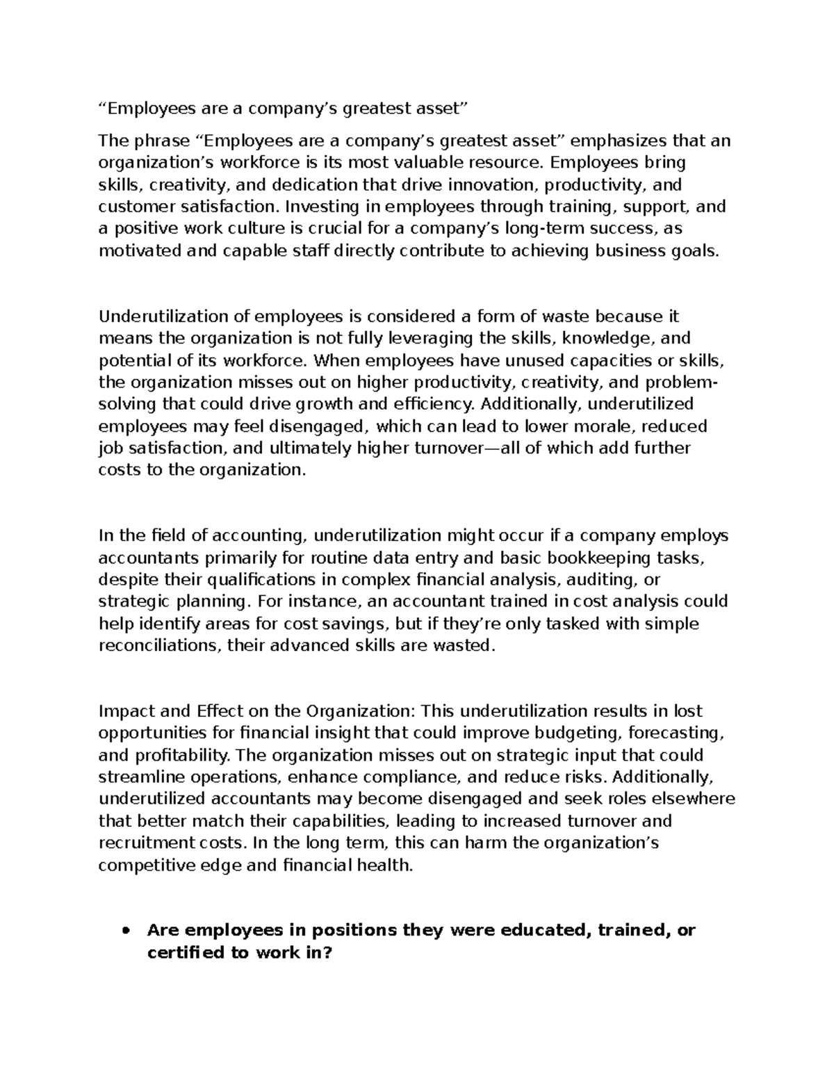 Report Operations - “Employees are a company’s greatest asset” The ...