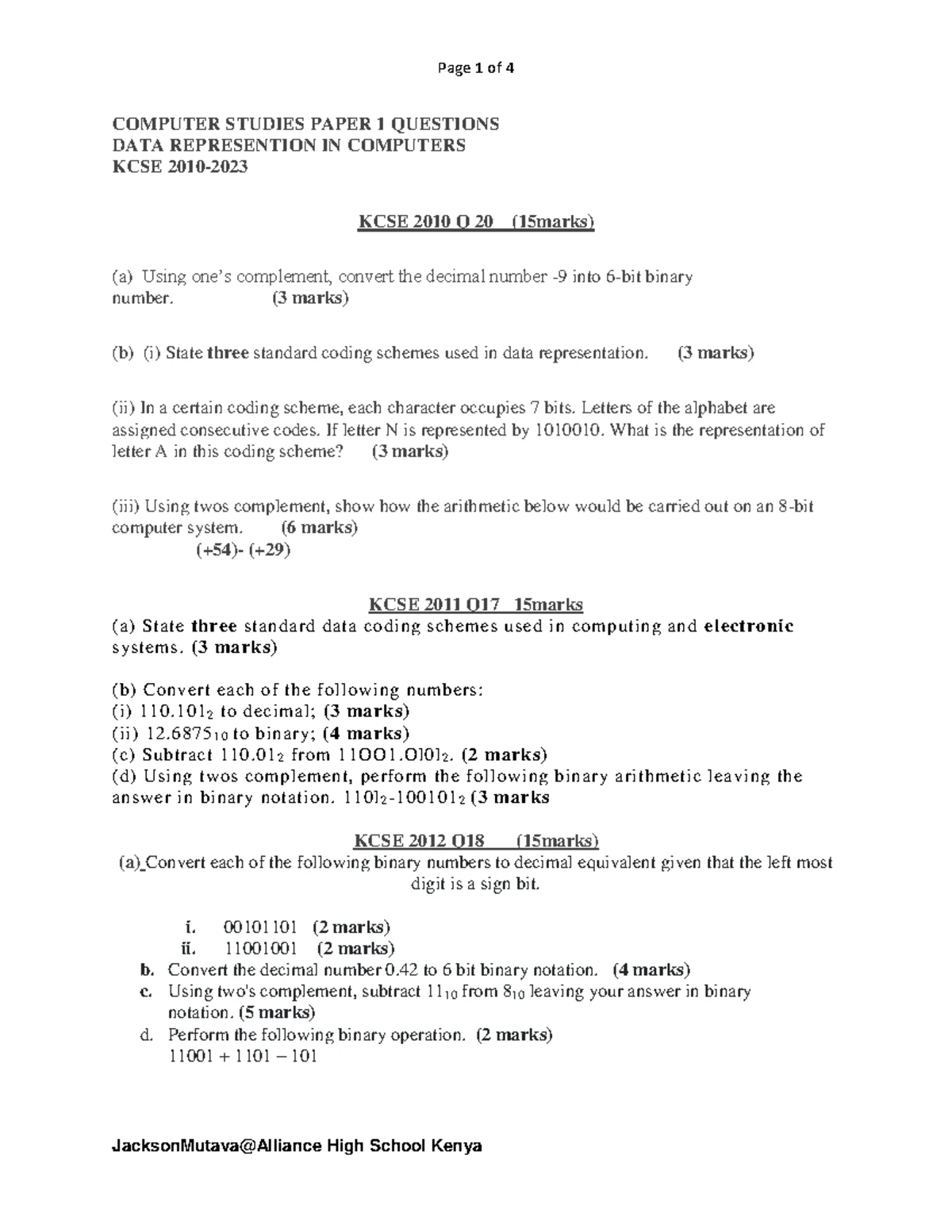 Networking KCSE past - COMPUTER STUDIES PAPER 1 QUESTIONS NETWORKING ...