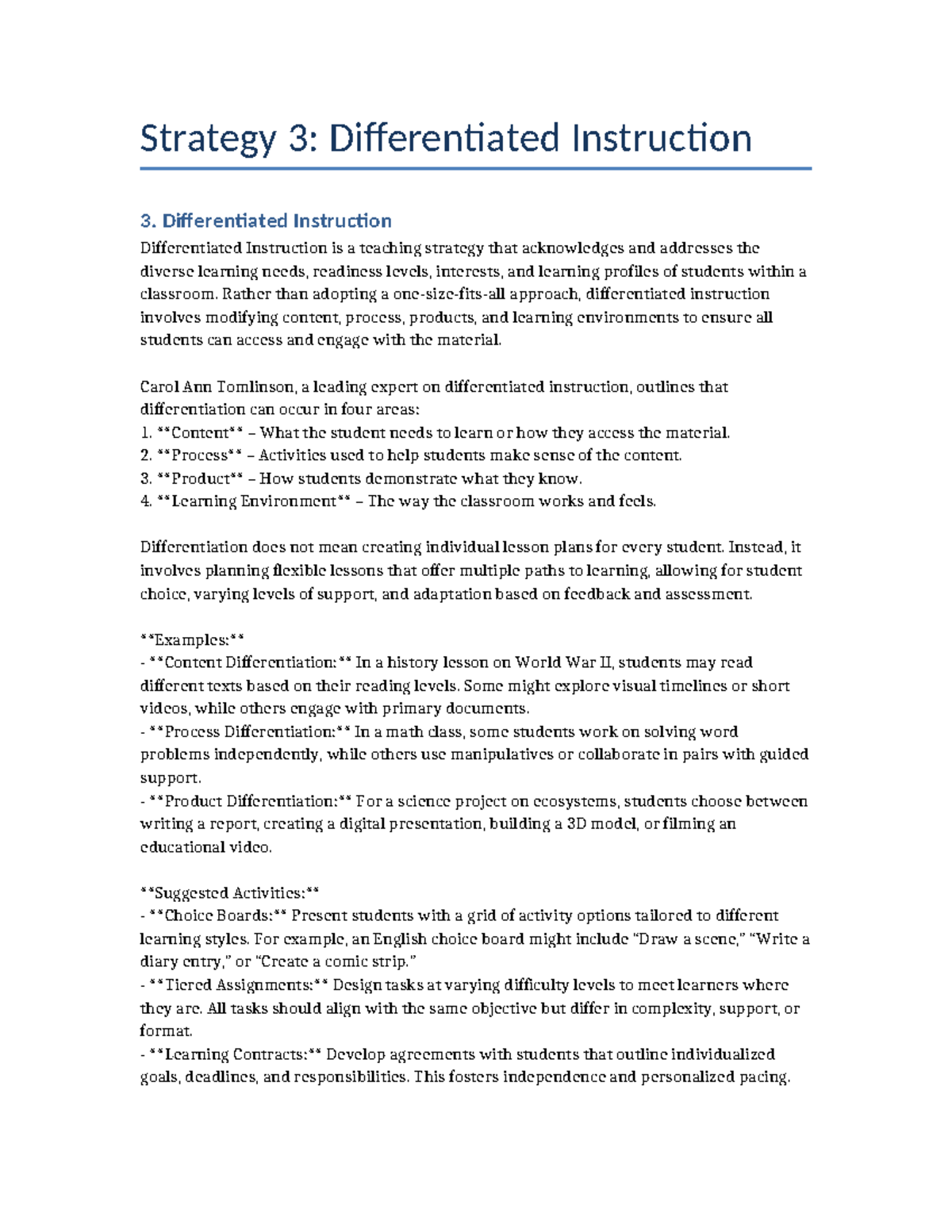 Strategy 3: Differentiated Instruction Overview and Applications - Studocu
