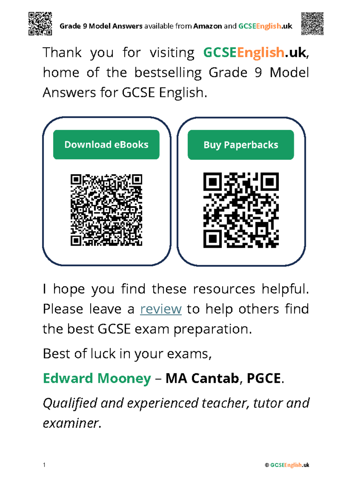 GCSE English Grade 9 Model Answers: Essays on Key Texts - Studocu